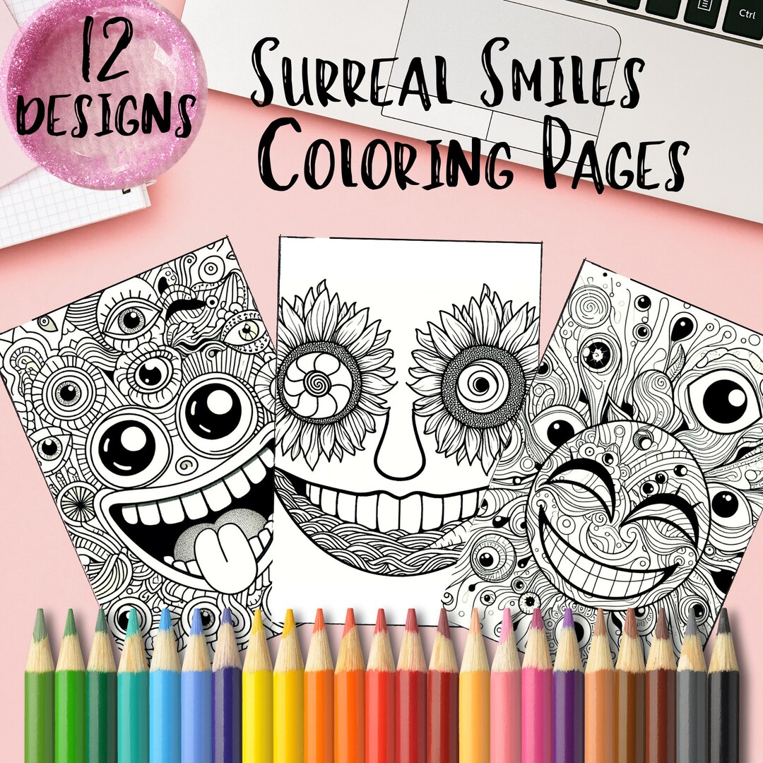 Surreal Smiles Printable Coloring Pages Set of 12 Whimsical and Dreamy ...