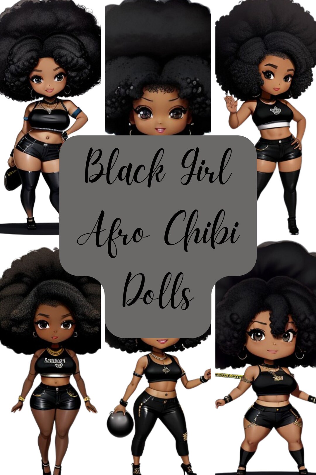 Afro-black Girl Chibi Dolls: 6 Different Designs, Downloadable Image ...