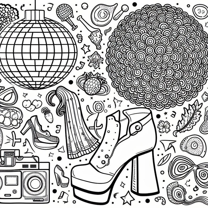 Groovy Disco Delights: 30 Retro Coloring Sheets for Fun and - Etsy