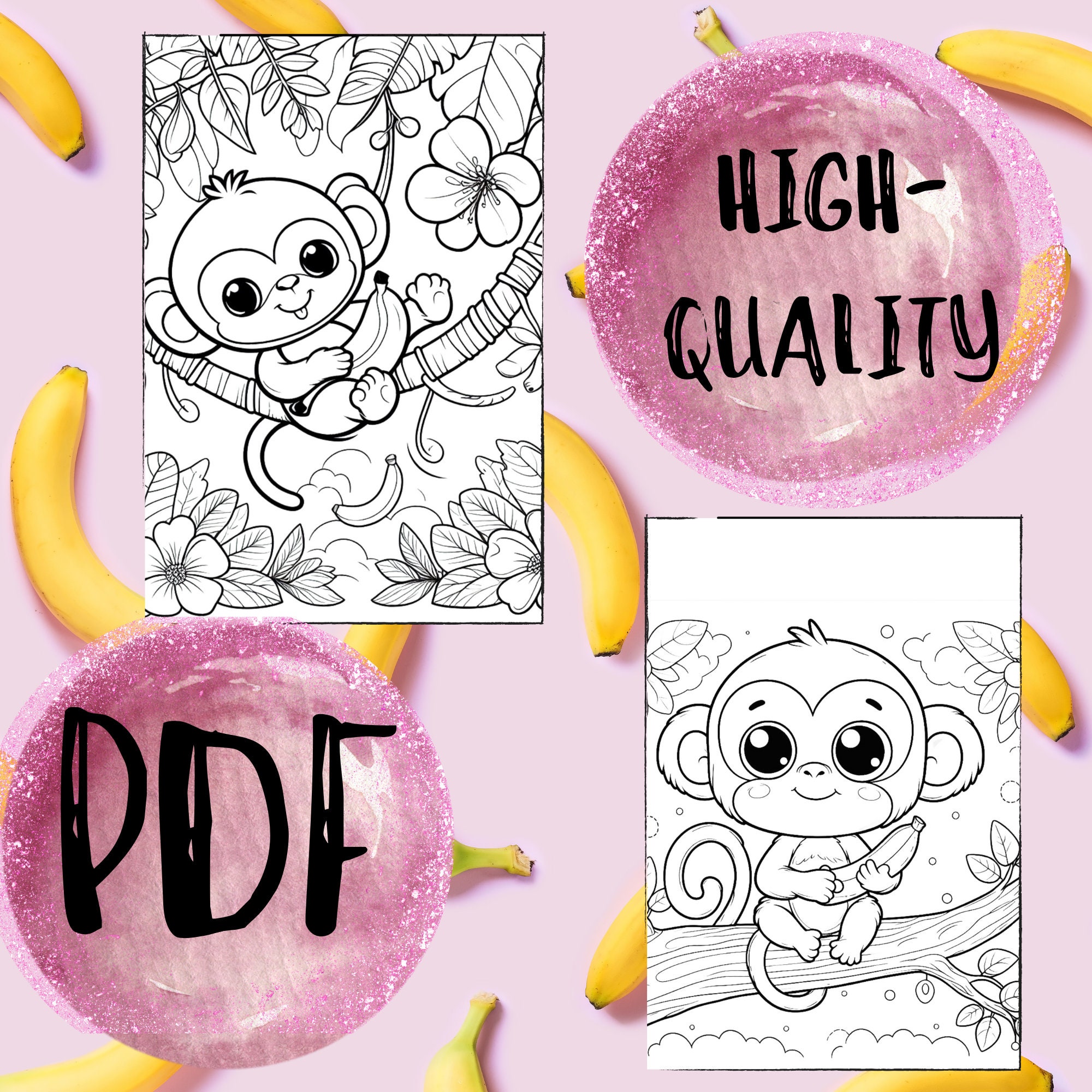 Printable Monkey Coloring Pages - Collection of 12 Cute Monkeys, Kids ...