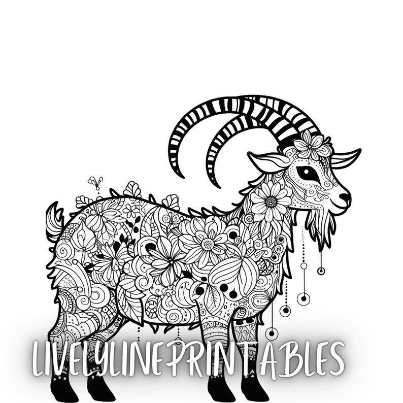 Goat Coloring Page Printables 12 Mandala Designs - Etsy