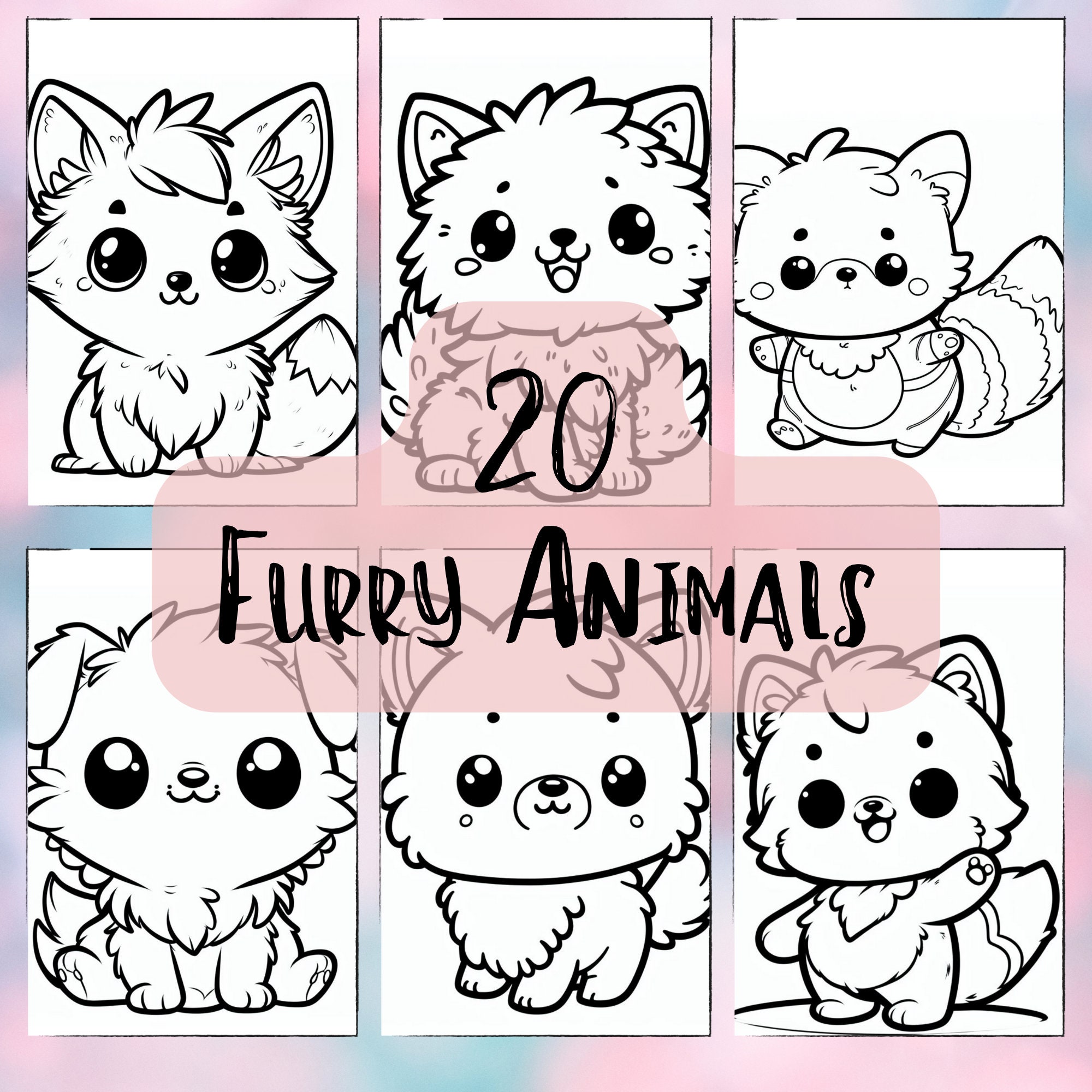 Animal Printable Coloring Pages - Collection of 20 Furry Animals, Kids ...