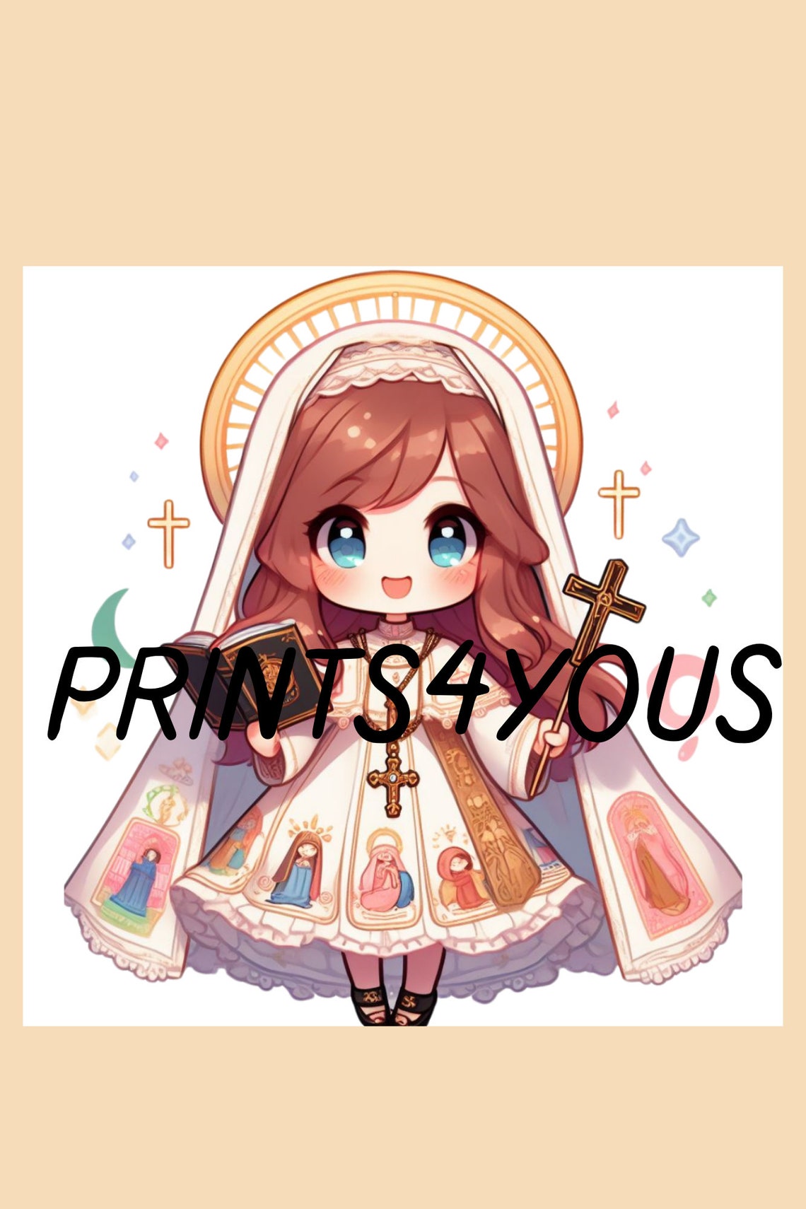 Religious Girl Chibi Doll Digital Download: Sublimation, Junk Journal ...