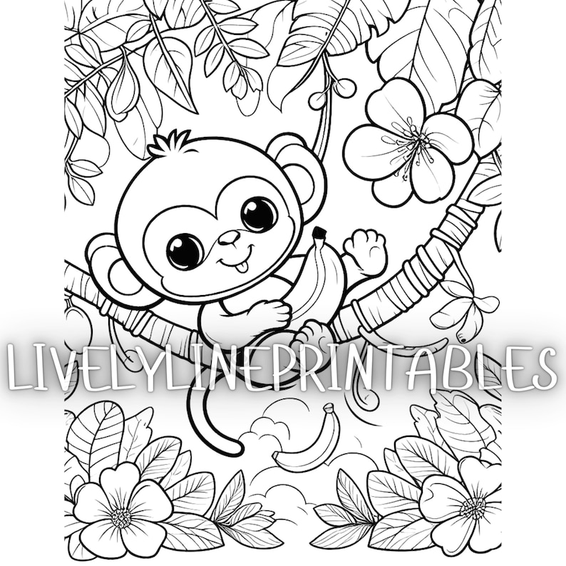 Monkey Kids Coloring Page Printables Collection of 12 Cute Monkeys - Etsy