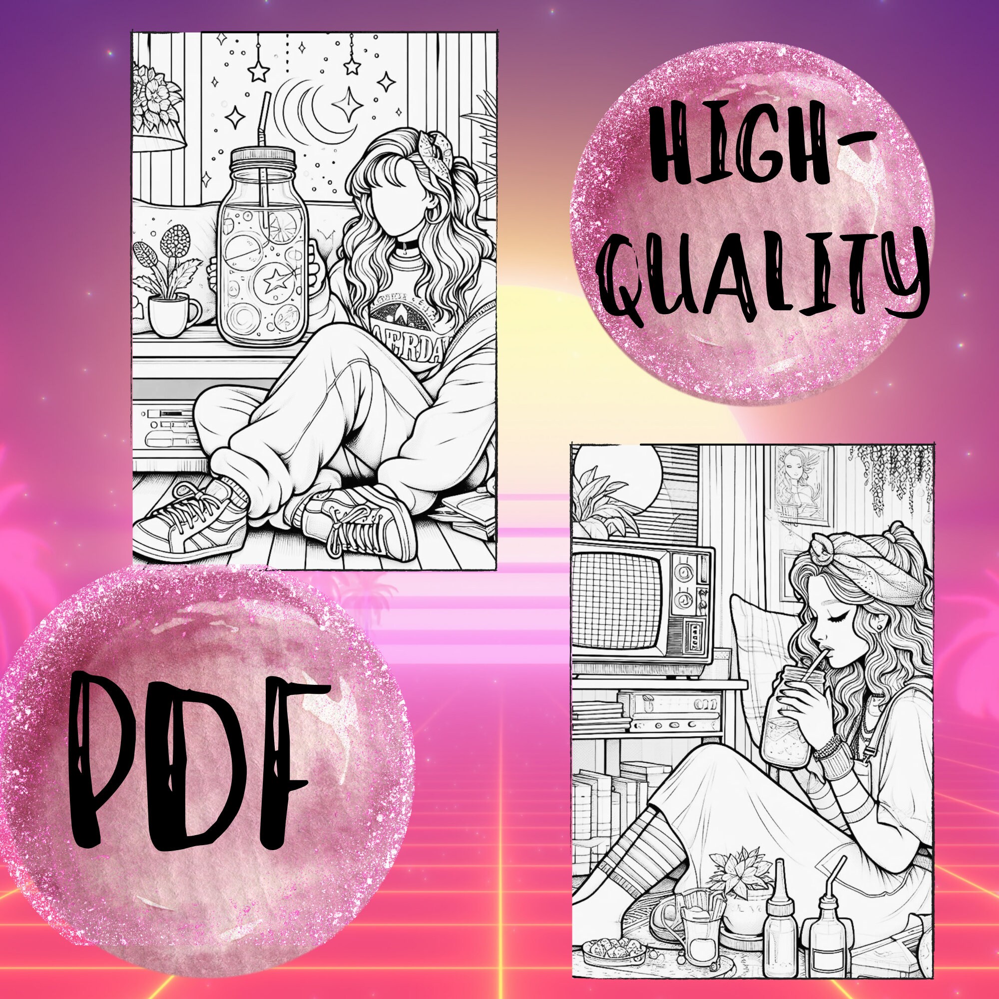 80's Girl Printable Coloring Pages - Collection of 12 Retro-inspired ...