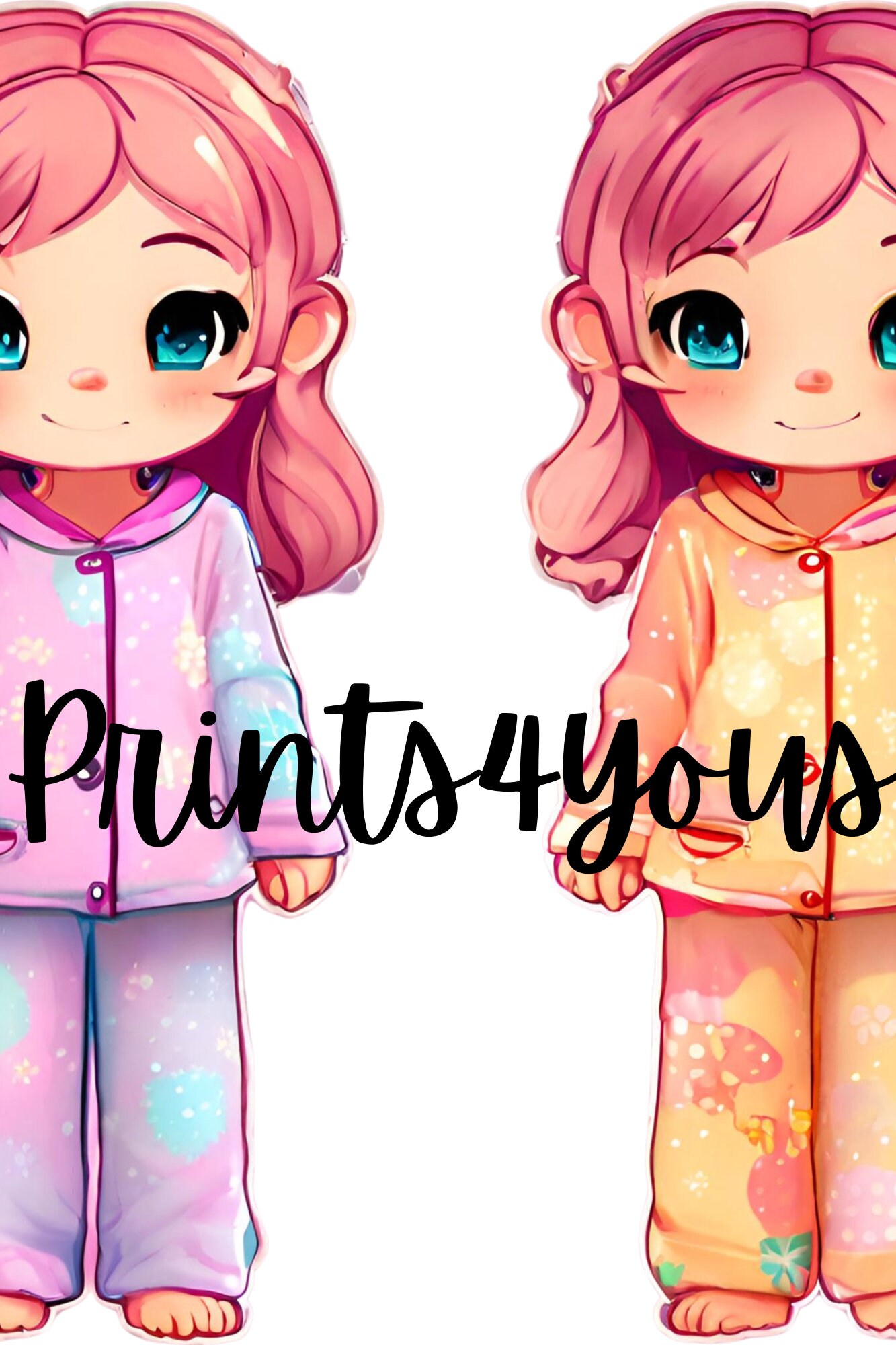 Cute Pajama Chibi Girl Dolls - 6 Unique Designs, Downloadable Image ...
