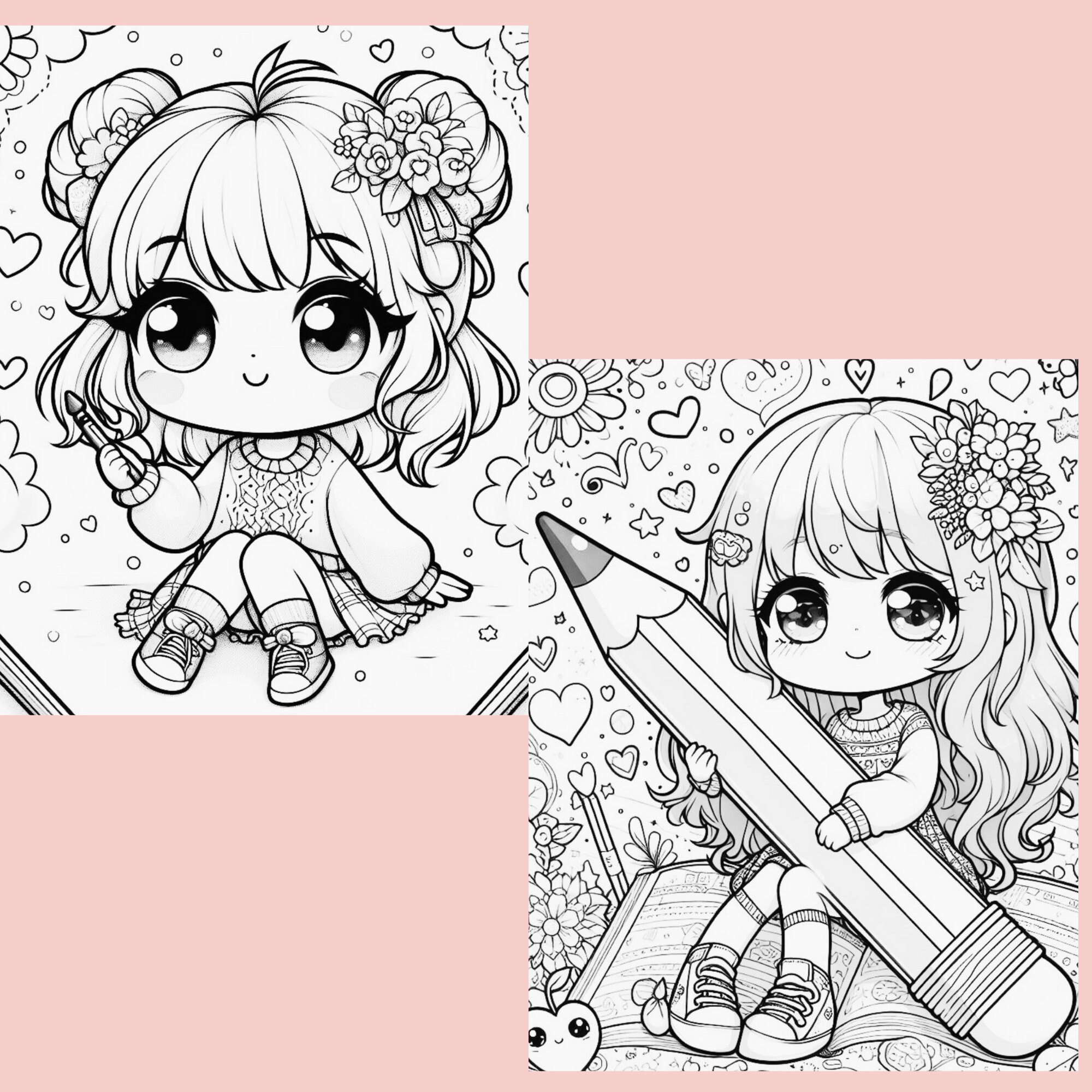 Schoolgirl Chibi Printable Kids Coloring Pages - Collection of 10 ...