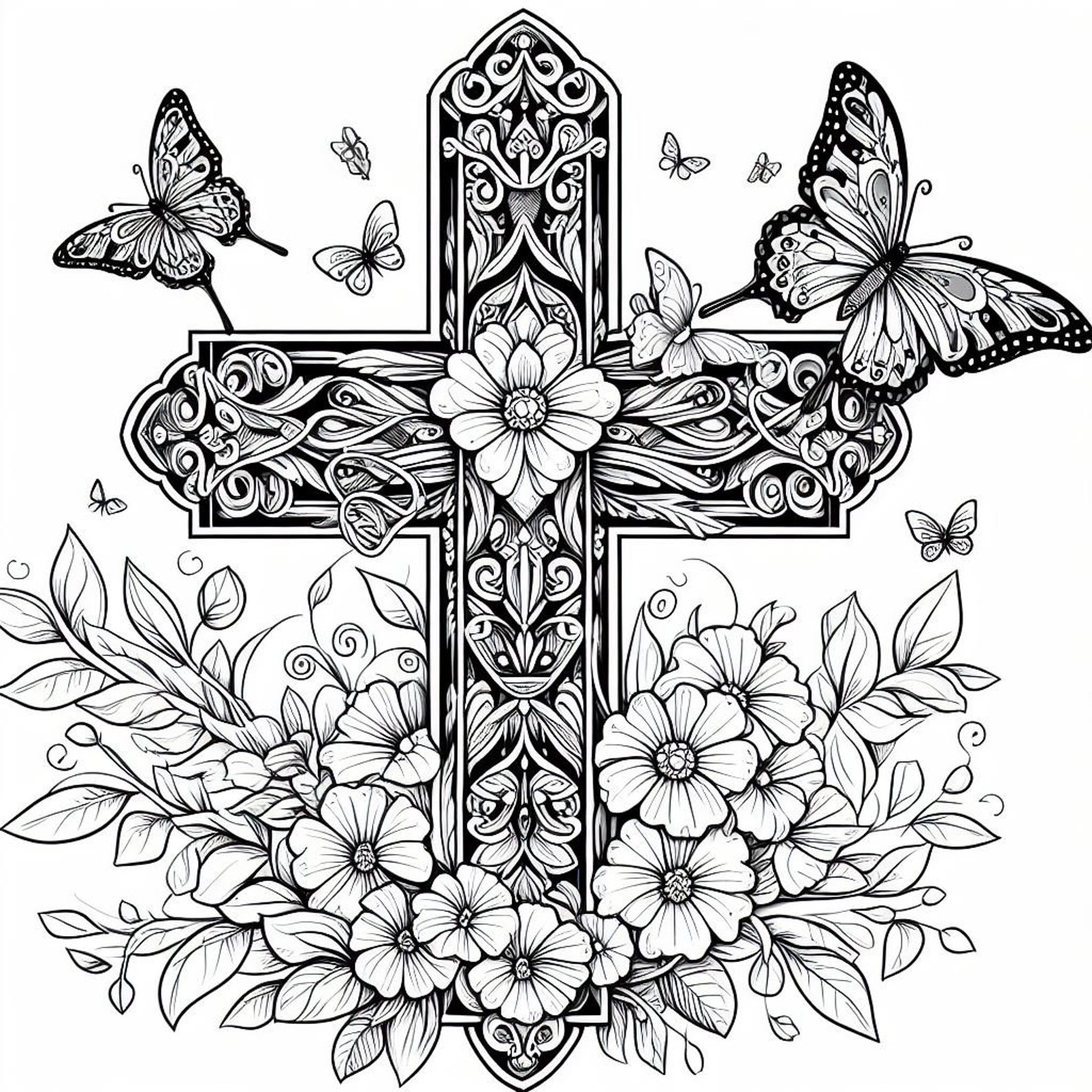 Divine Designs: A Collection of 20 Exquisite Cross Coloring Pages ...