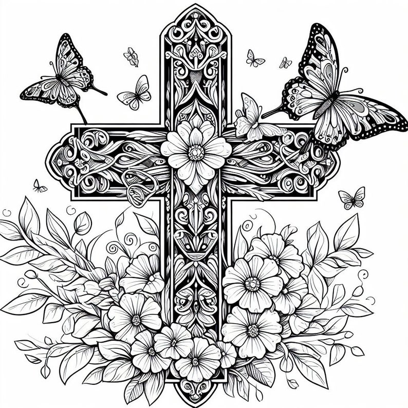 Divine Designs: A Collection of 20 Exquisite Cross Coloring Pages ...