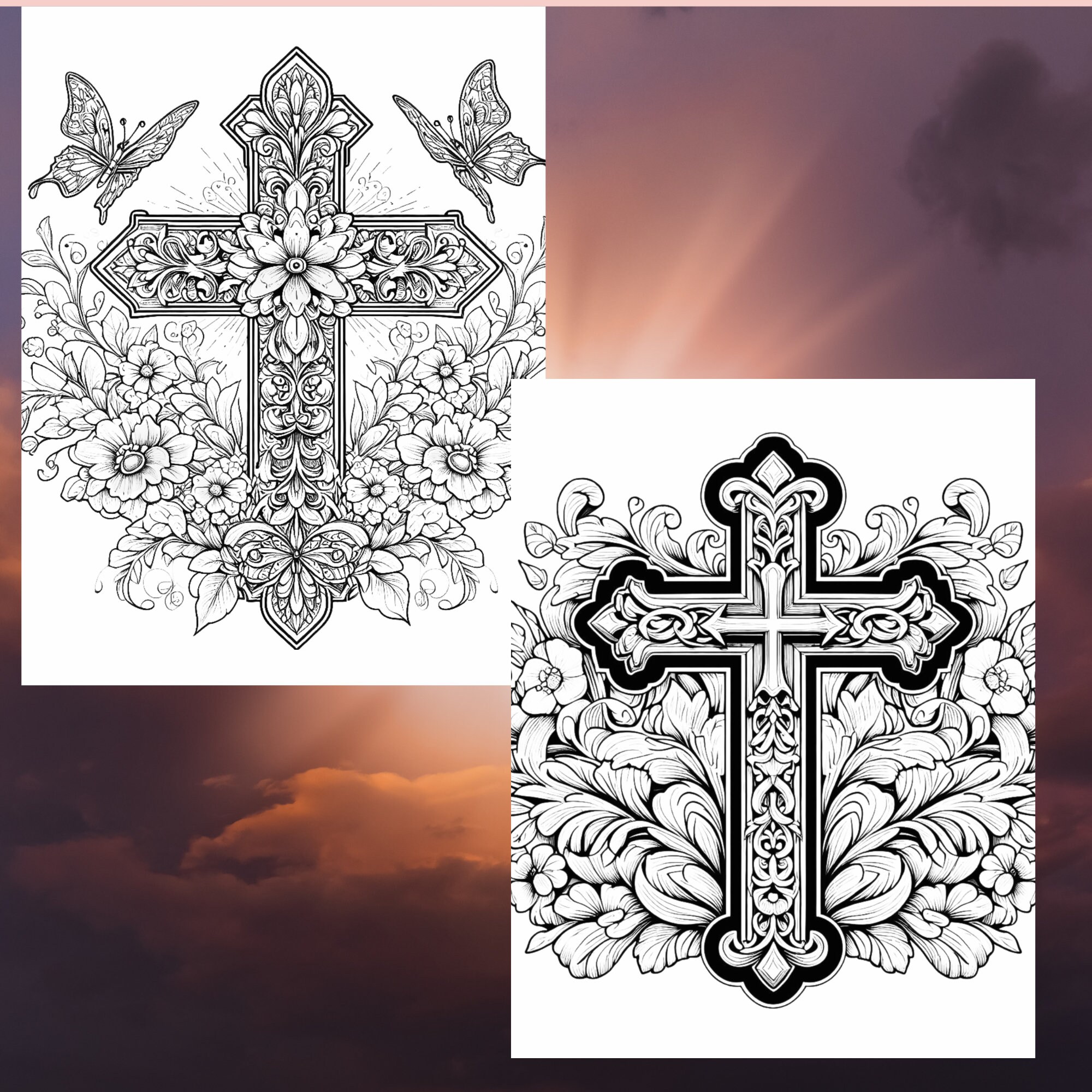 Sacred Crosses: Printable Coloring Pages Collection 20 Designs Instant ...