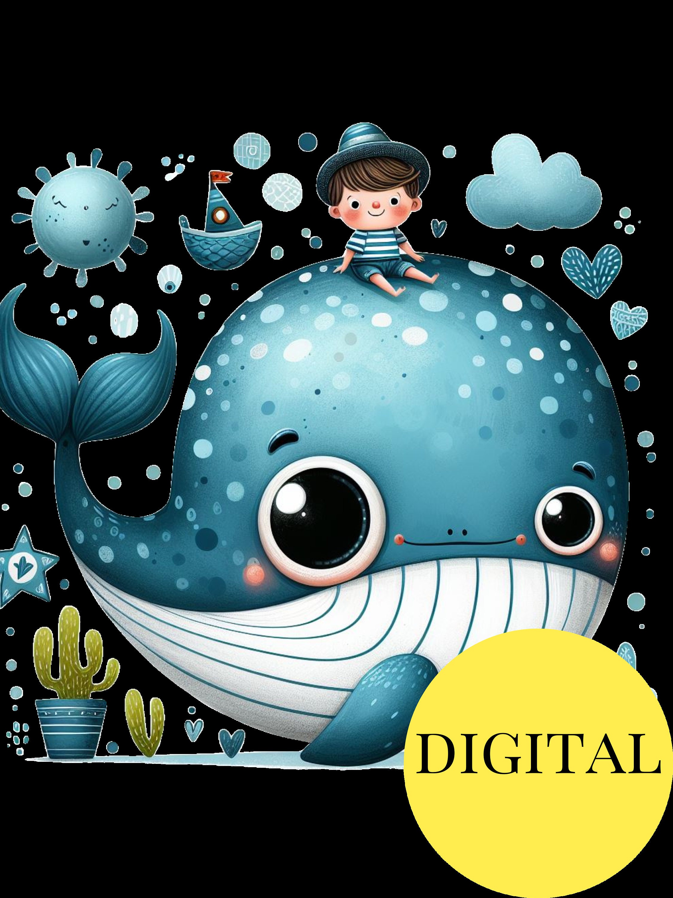 Cute Whimsical Big Eyed Whale Bundle Digital Download, Cute Animal ...