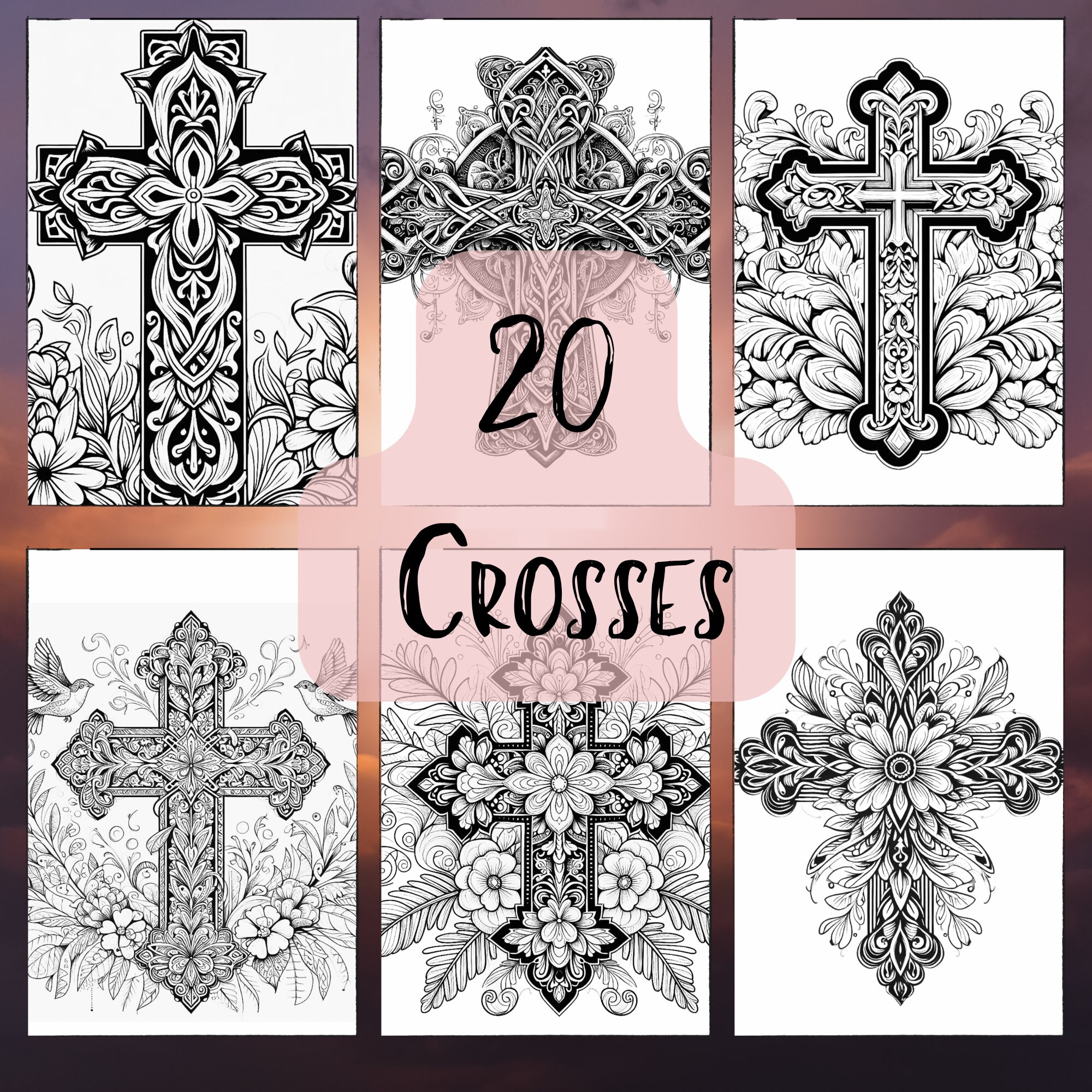 Sacred Crosses: Printable Coloring Pages Collection 20 Designs Instant ...