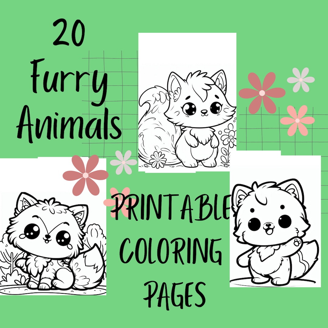 Cute Furry Animal Coloring Book 20 Charming Pages, Instant Download ...