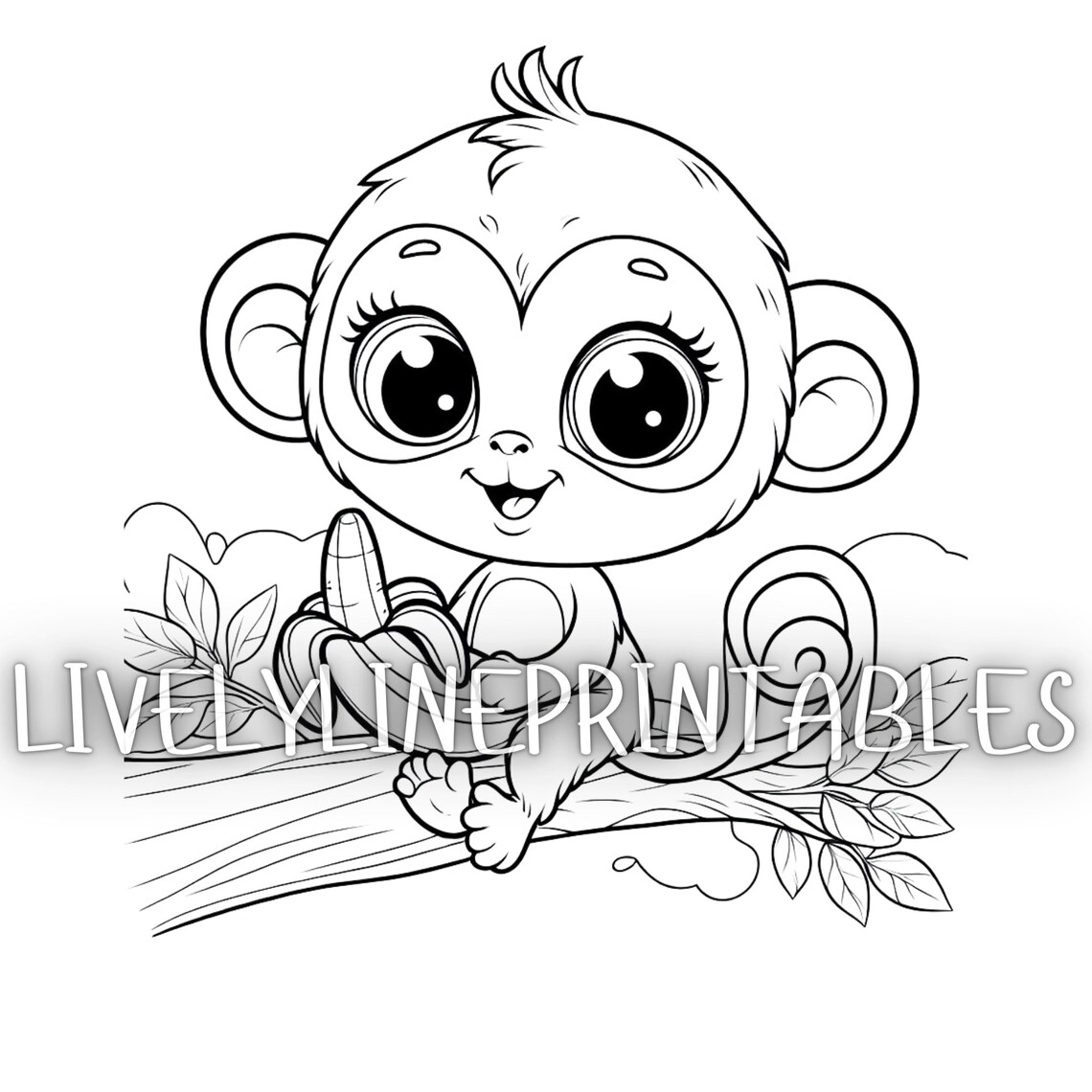 Monkey Kids Coloring Page Printables Collection of 12 Cute Monkeys - Etsy