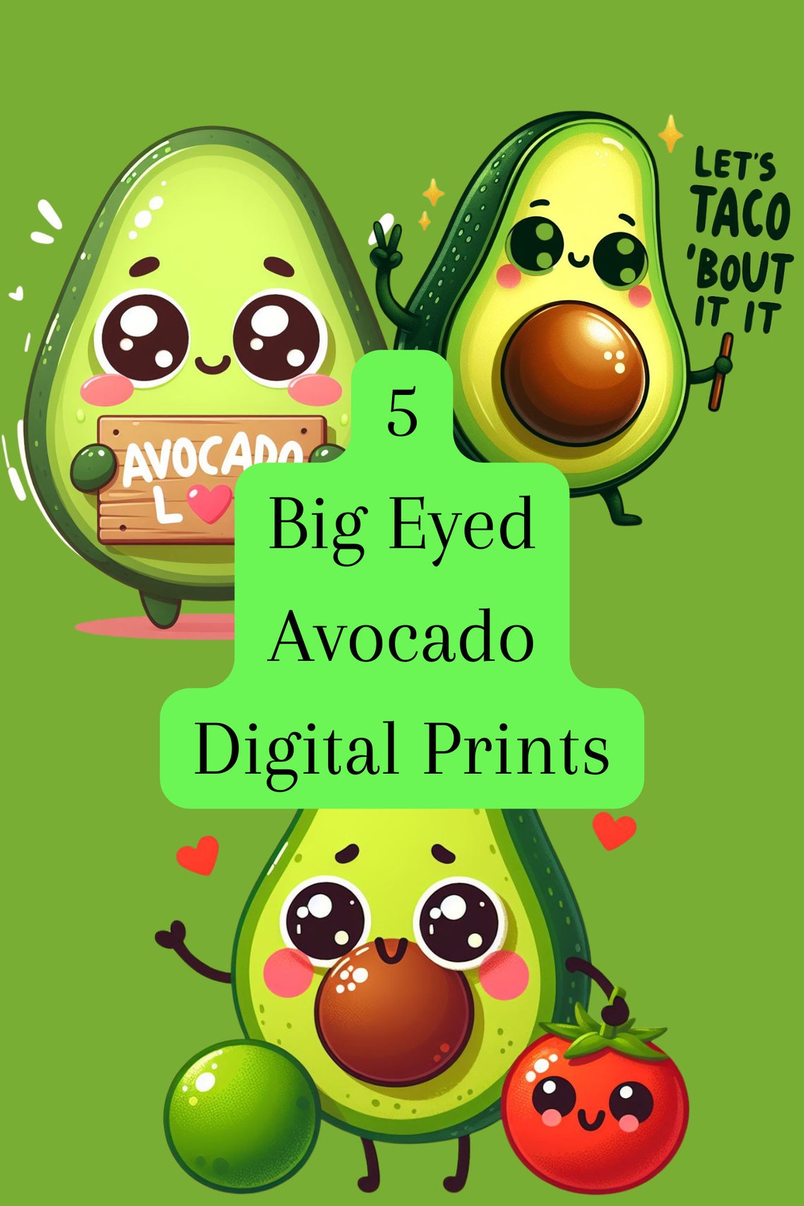 5 Big-eyed Avocado Digital Art Prints Cute Avocado High Quality Pngs Instant Download Avocado ...
