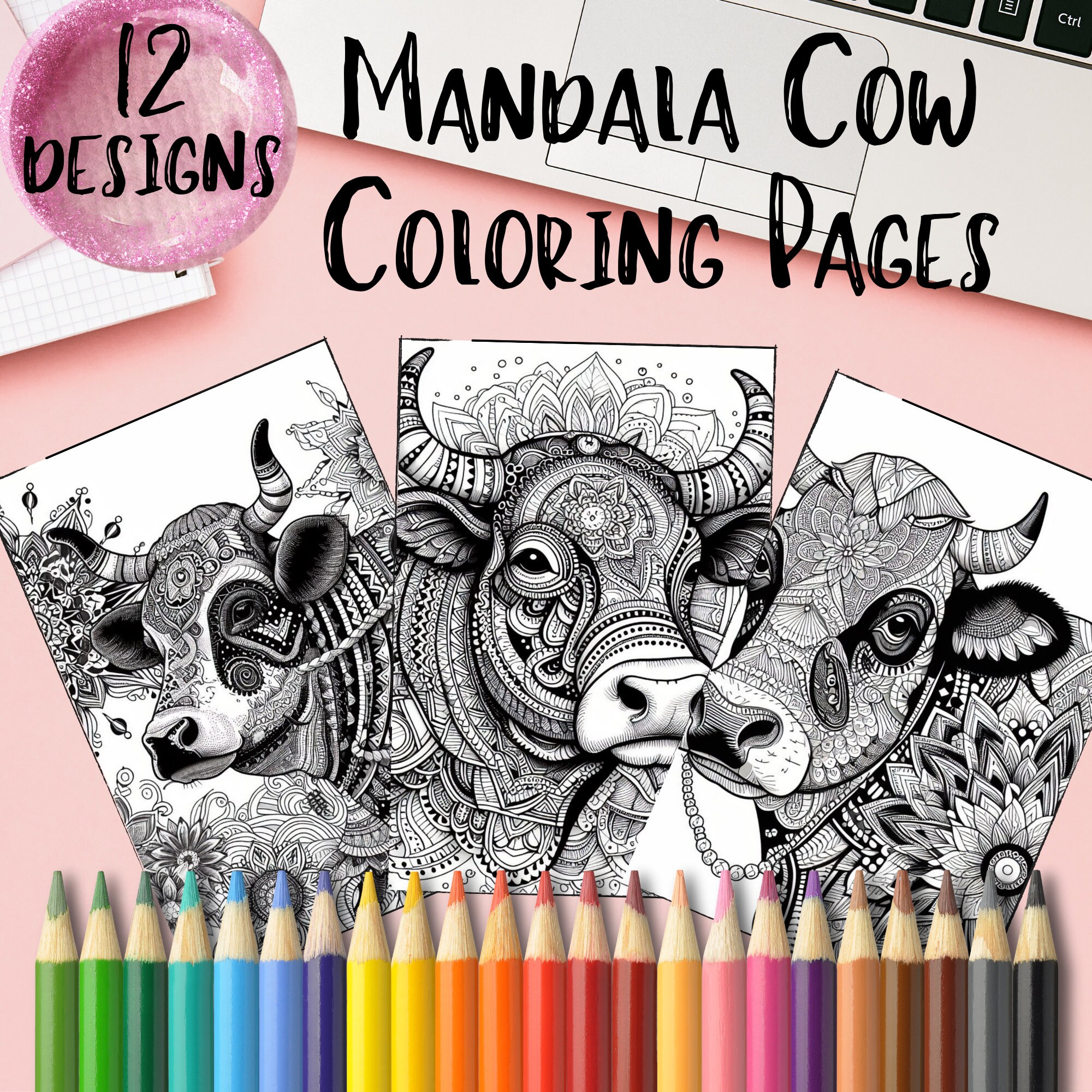 Cow Printable Coloring Pages Collection of 12 Mandala Designs - Etsy