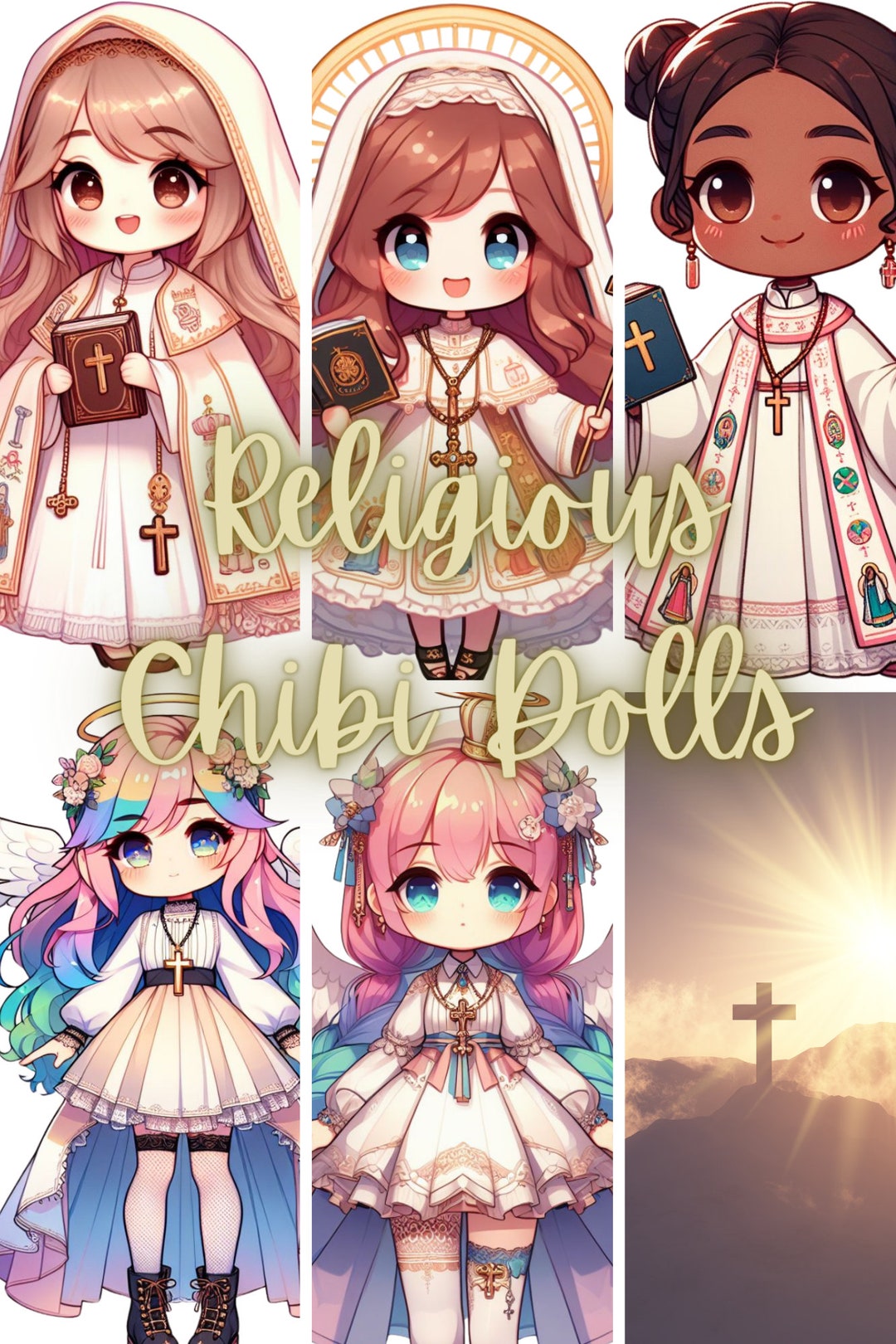 Religious Girl Chibi Doll Digital Download: Sublimation, Junk Journal ...