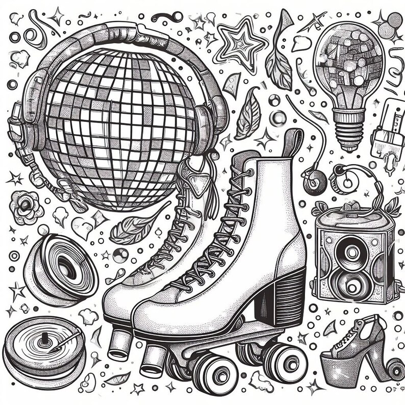 Groovy Disco Delights: 30 Retro Coloring Sheets for Fun and - Etsy