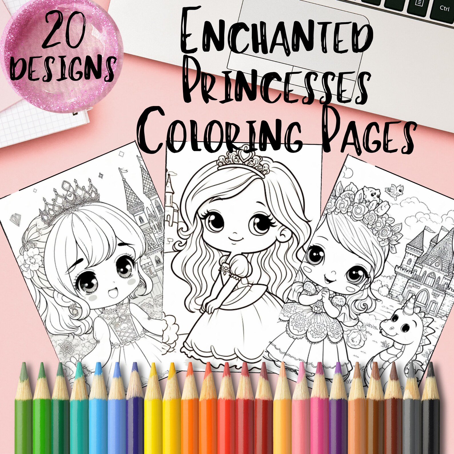 Enchanted Princesses: Printable Kids Coloring Pages Collection (20 ...