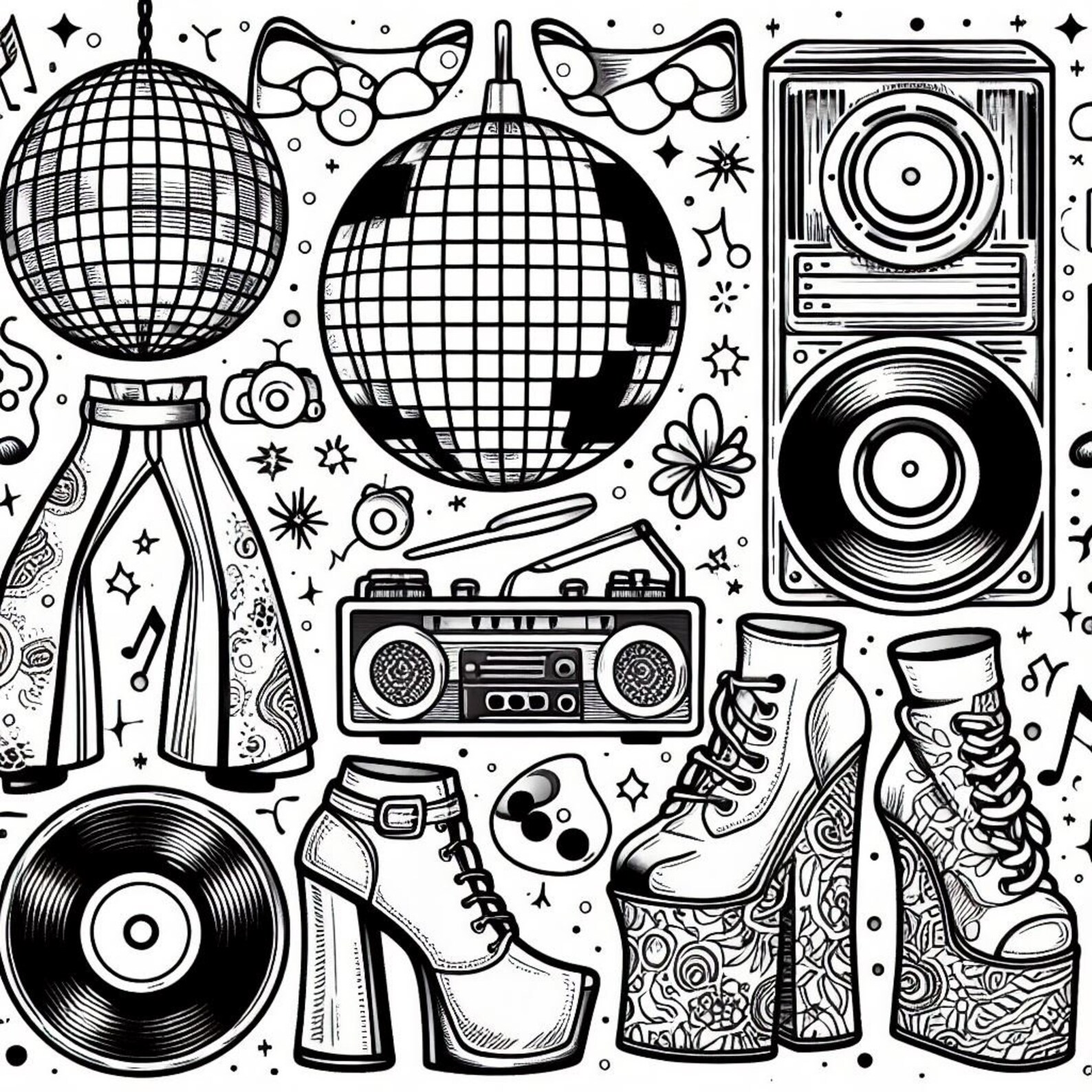 Groovy Disco Delights: 30 Retro Coloring Sheets for Fun and - Etsy