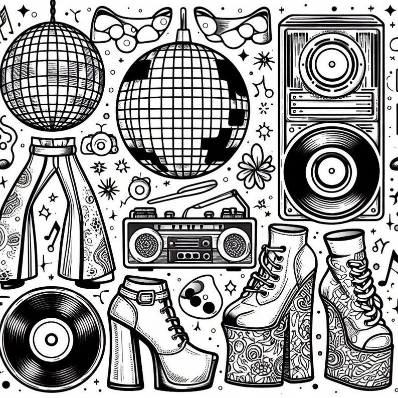 Groovy Disco Delights: 30 Retro Coloring Sheets for Fun and - Etsy