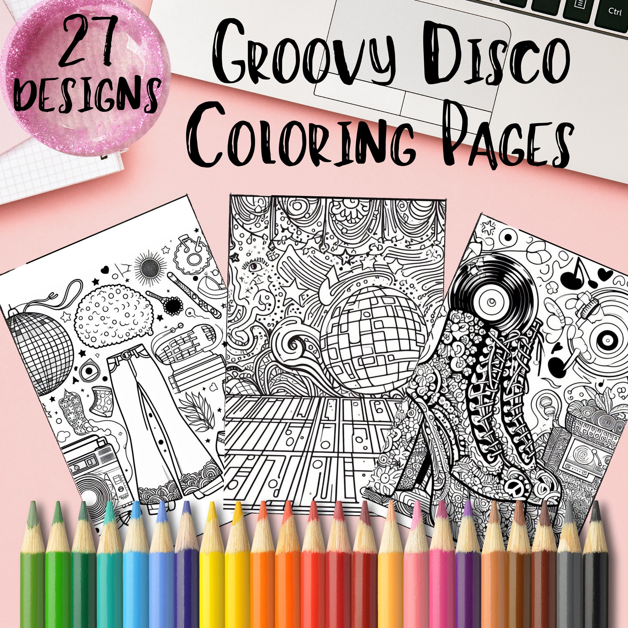 Retro Disco Printable Coloring Pages - Collection of 27 Retro 70s ...