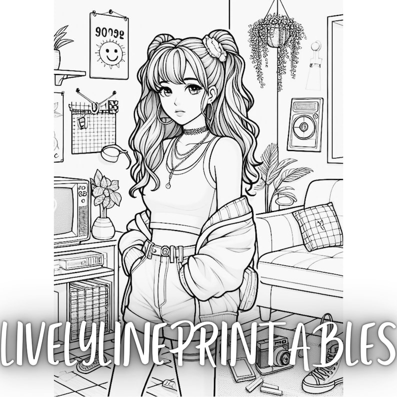 90s Girl Printable Coloring Pages Collection of 12 Retro-inspired ...
