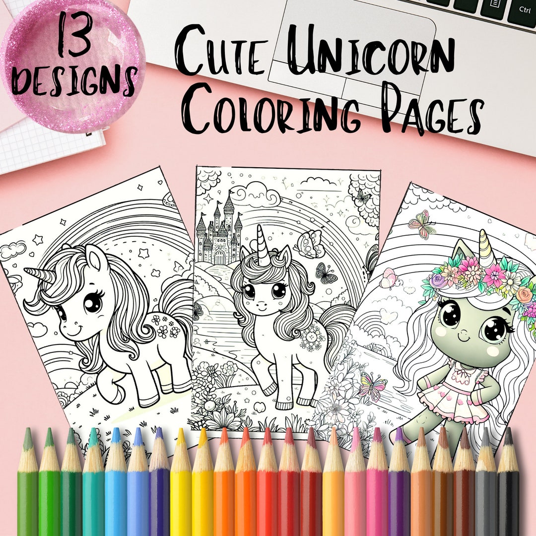 Cute Unicorn Printable Coloring Pages Magical Digital Download Set of ...
