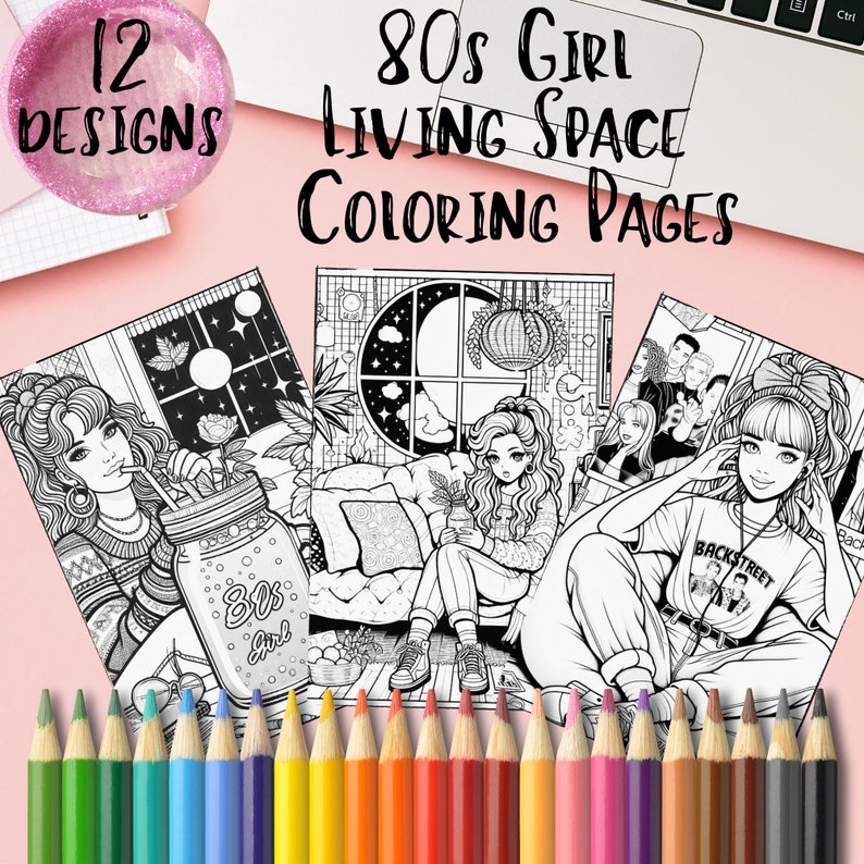 80's Girl Printable Coloring Pages - Collection of 12 Retro-inspired ...
