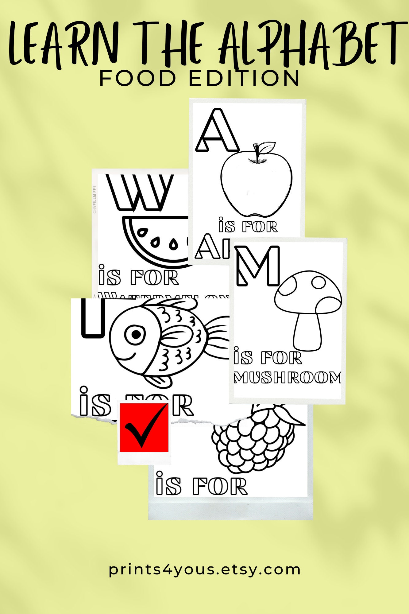 Alphabet & Foods Coloring Worksheets: Kids Learning Activity (PDF ...