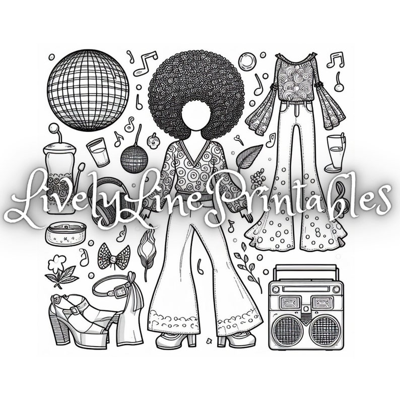 Retro Disco Printable Coloring Pages - Collection of 27 Retro 70s ...