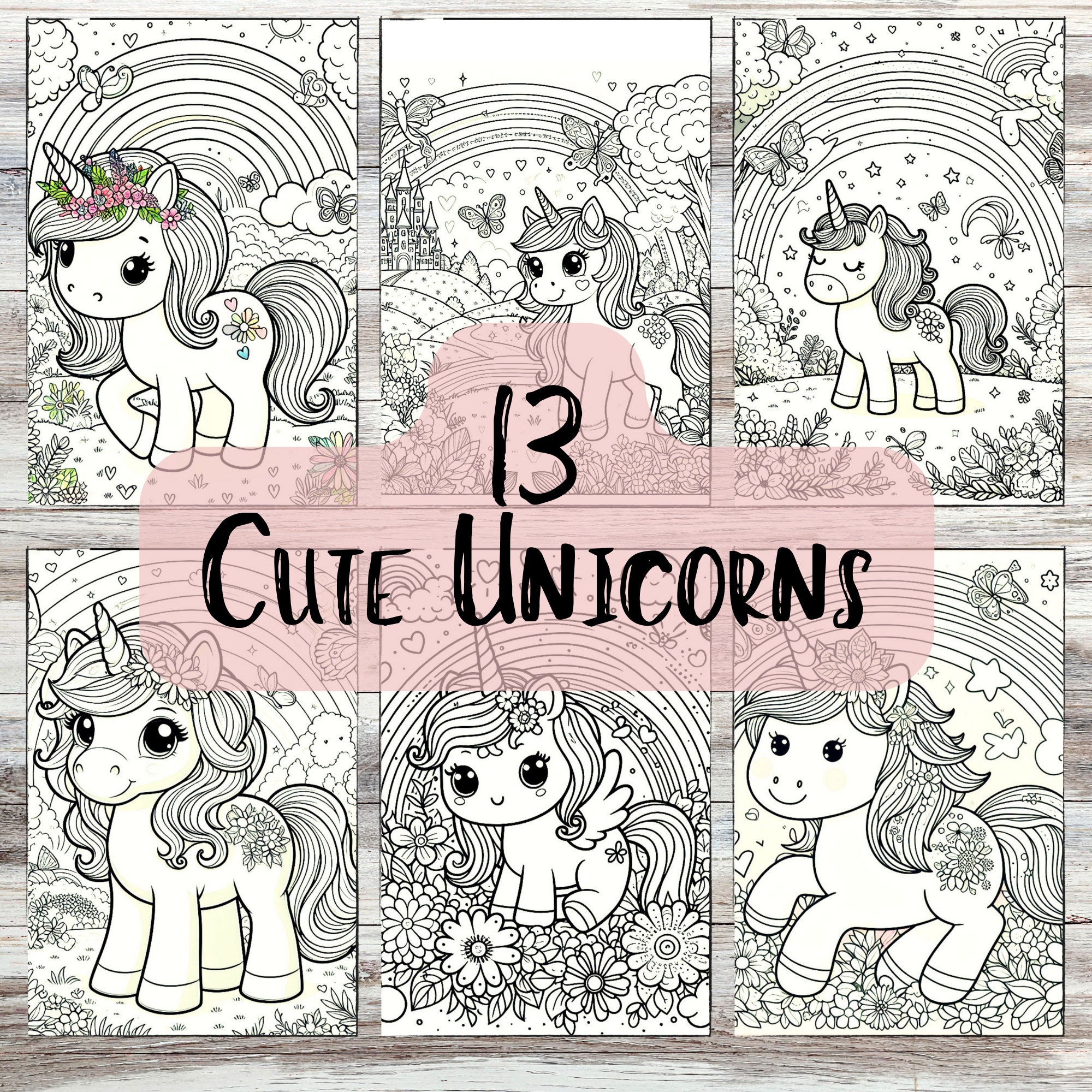 Cute Unicorn Printable Coloring Pages Magical Digital Download Set of ...