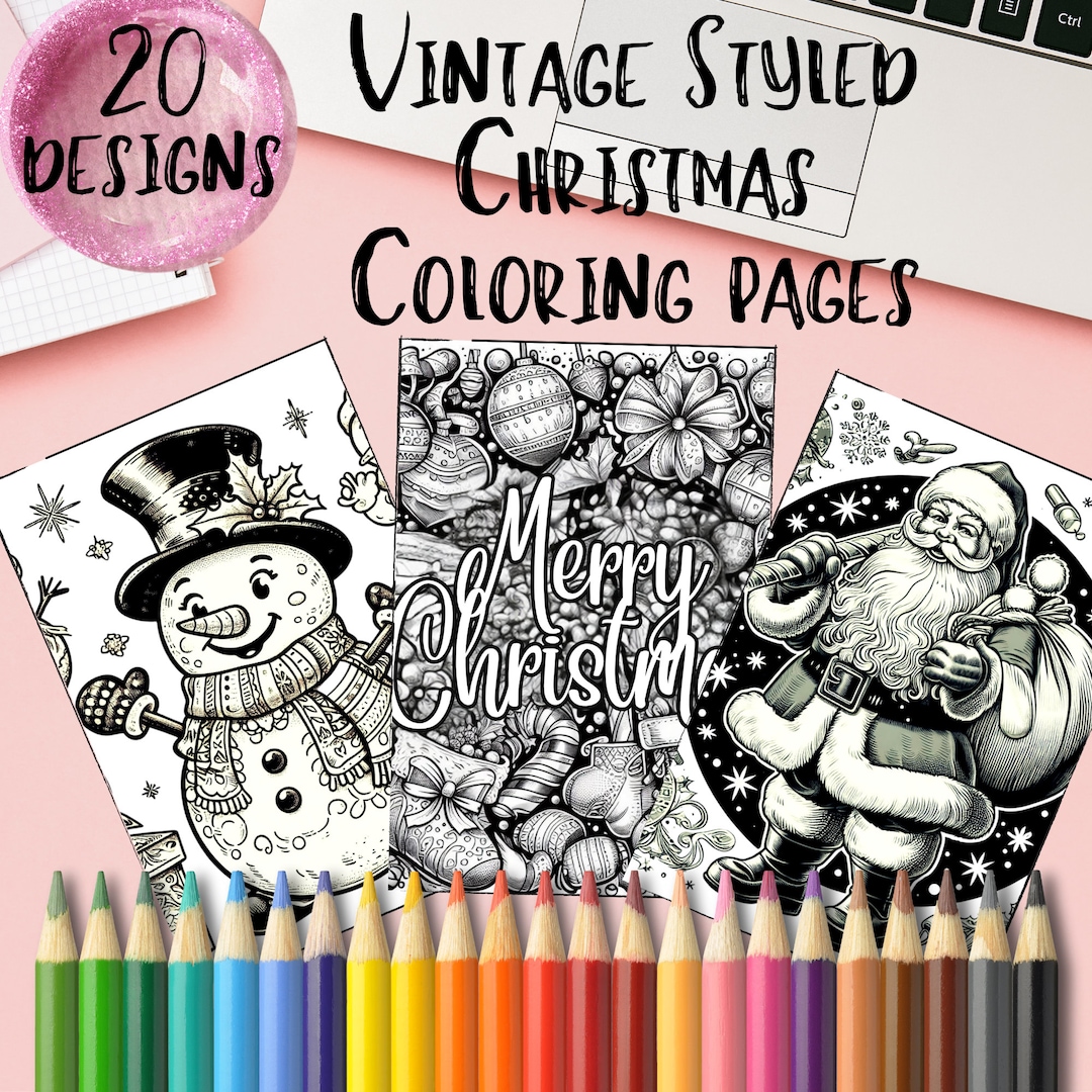 Vintage Styled Christmas Coloring Book Collection of 20 Printable ...
