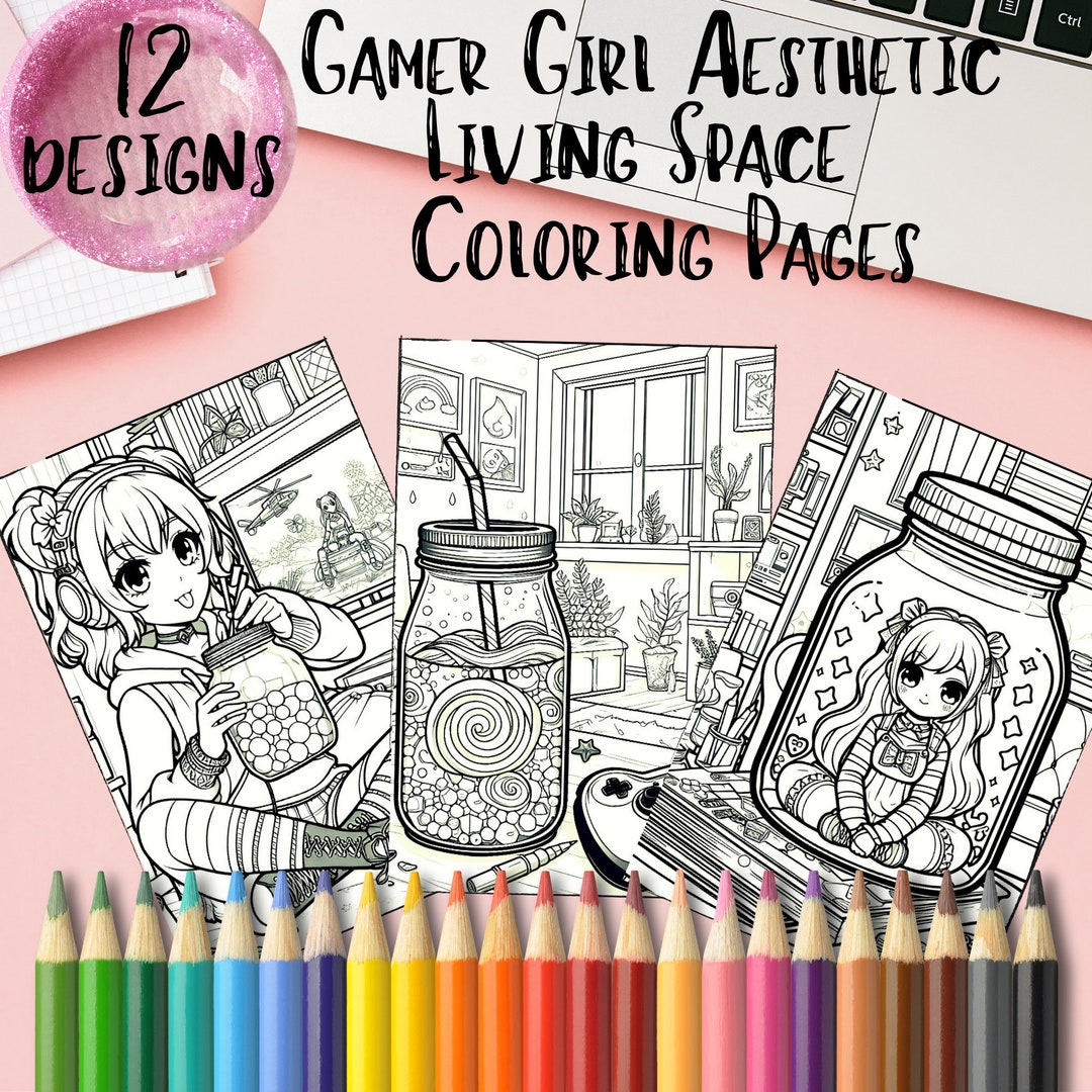Gamer Girl Aesthetic Printable Coloring Pages Collection of 12 Gaming ...