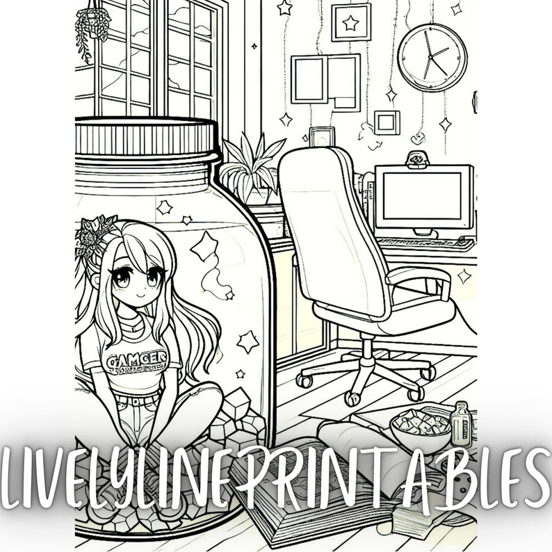 Gamer Girl Aesthetic Printable Coloring Pages Collection of 12 Gaming ...