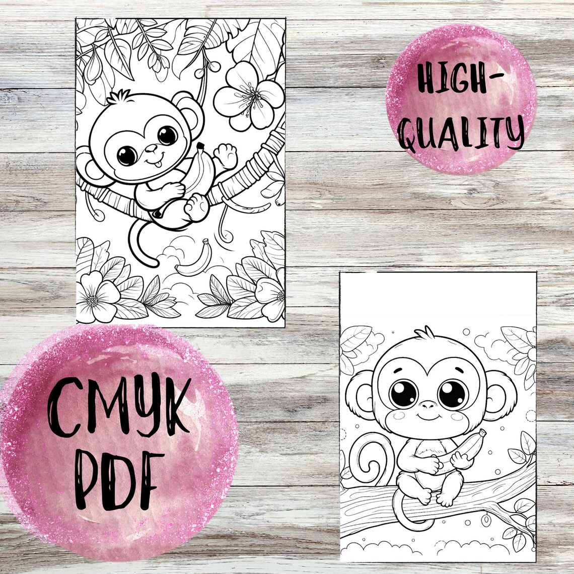 Monkey Kids Coloring Page Printables Collection of 12 Cute Monkeys - Etsy
