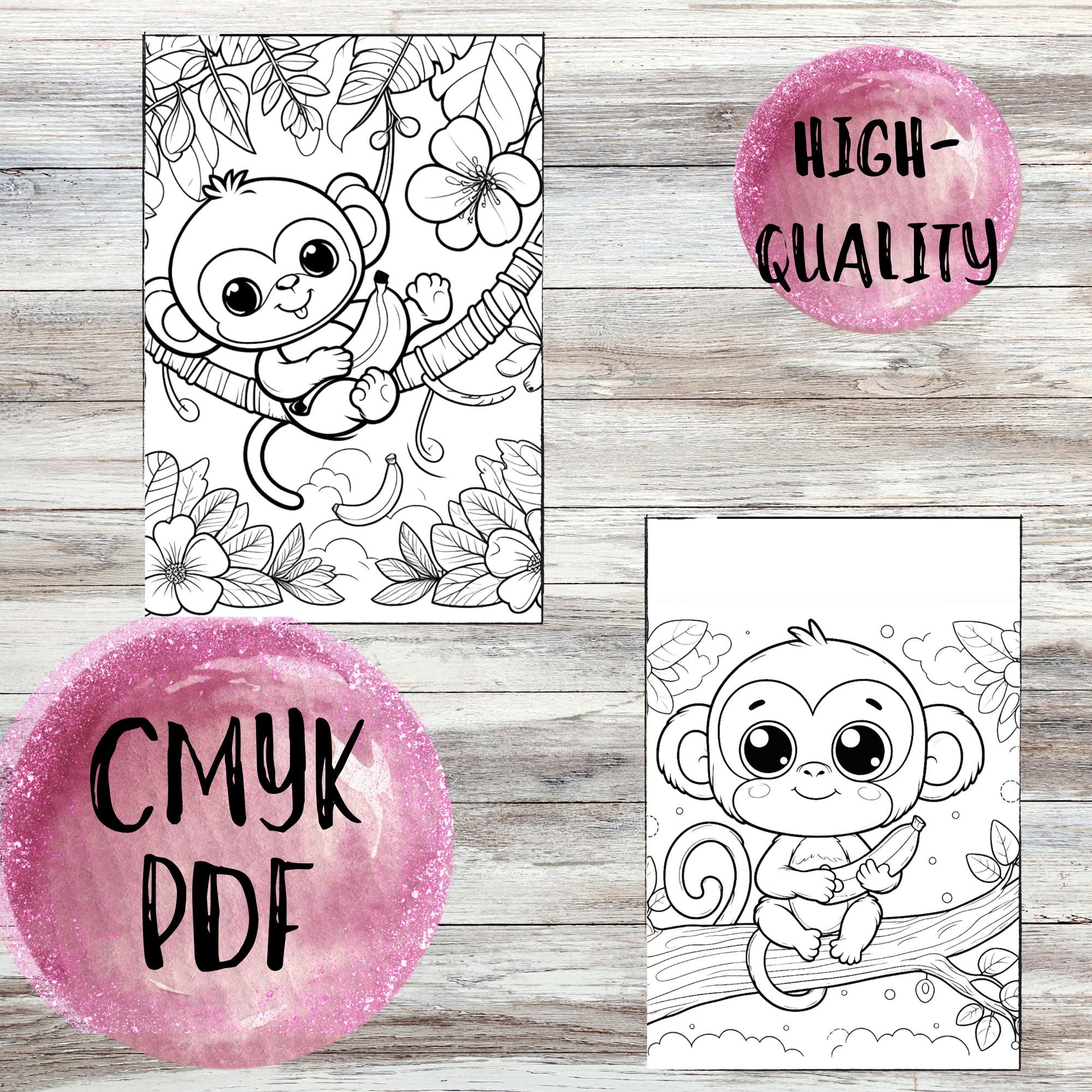 Monkey Kids Coloring Page Printables Collection of 12 Cute Monkeys - Etsy