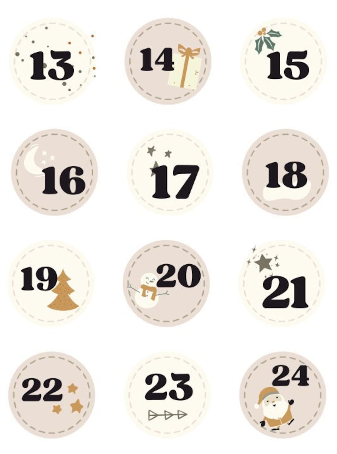Advent Calendar Numbers 1-24, Stickers, Christmas - Etsy