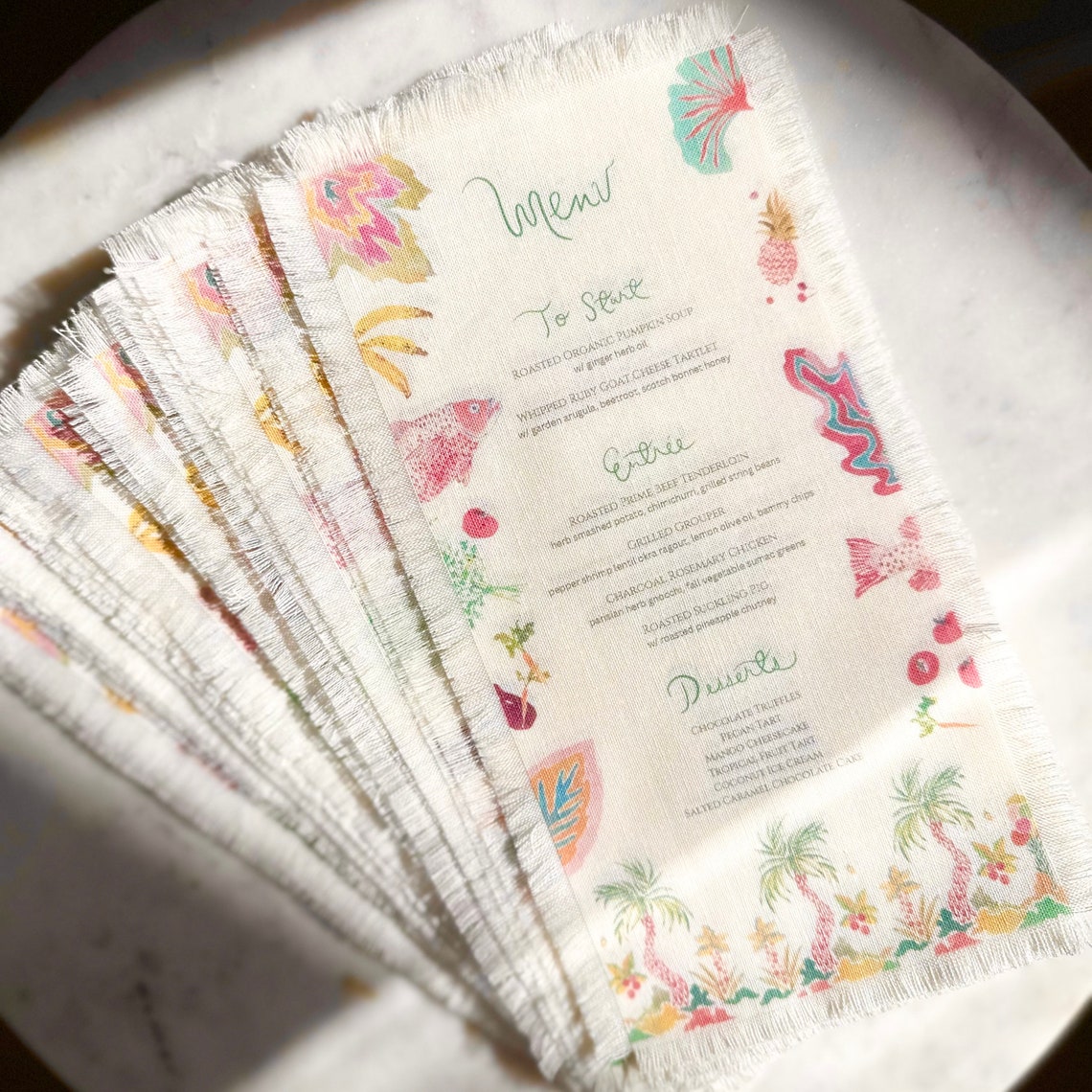 Fabric Menu, Wedding Fabric Menu, Modern Menu, Menus Printed on Cotton ...