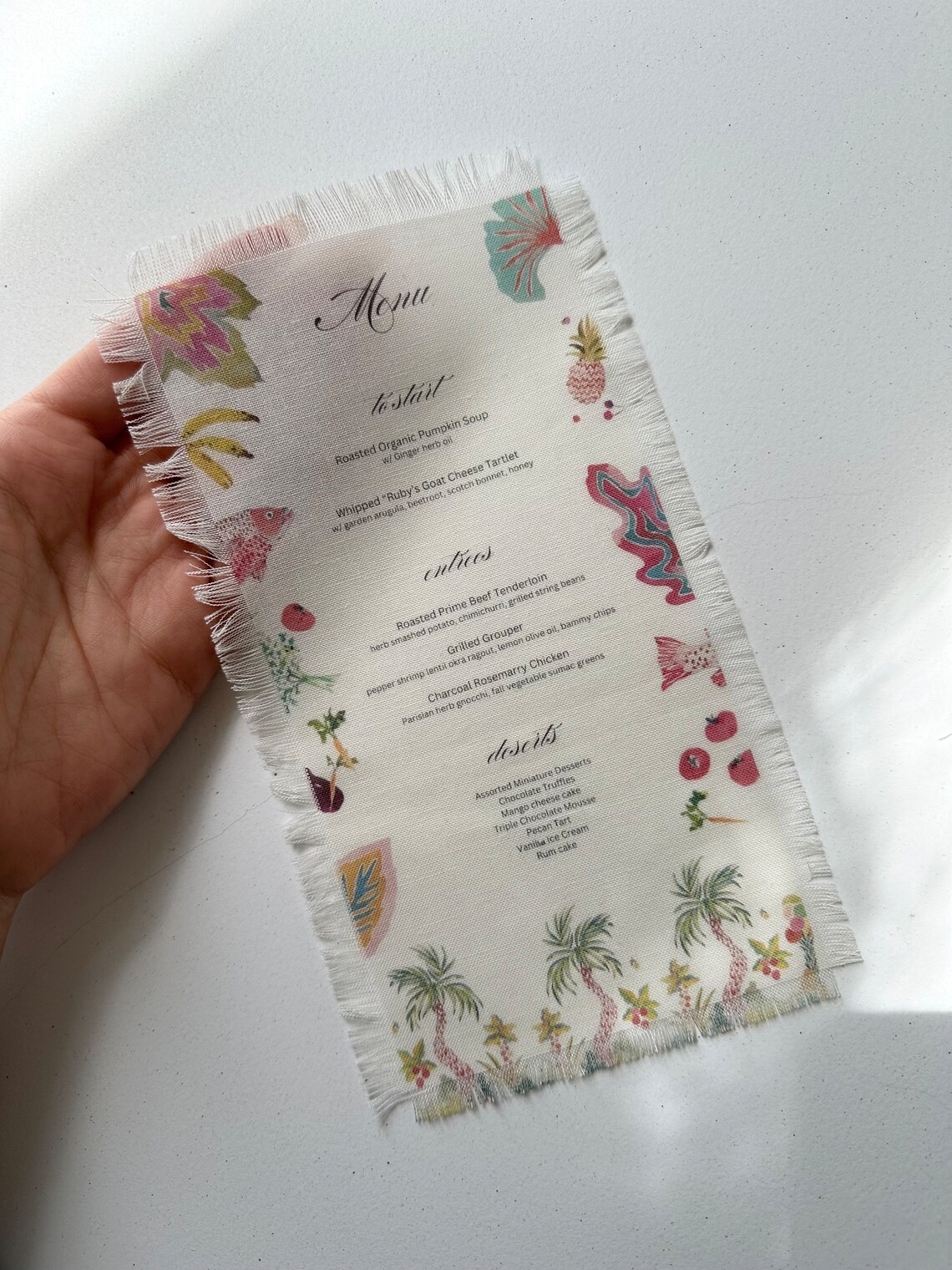Fabric Menu, Wedding Fabric Menu, Modern Menu, Menus Printed on Cotton ...