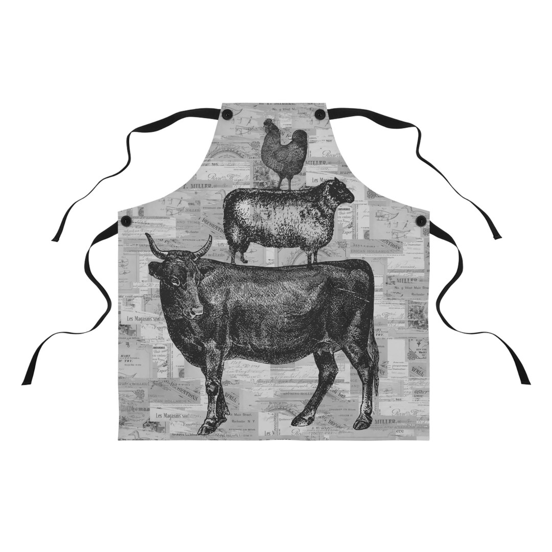 Farm Apron: Vintage Farm Animals, Bull, Sheep, Chicken | for Chefs ...