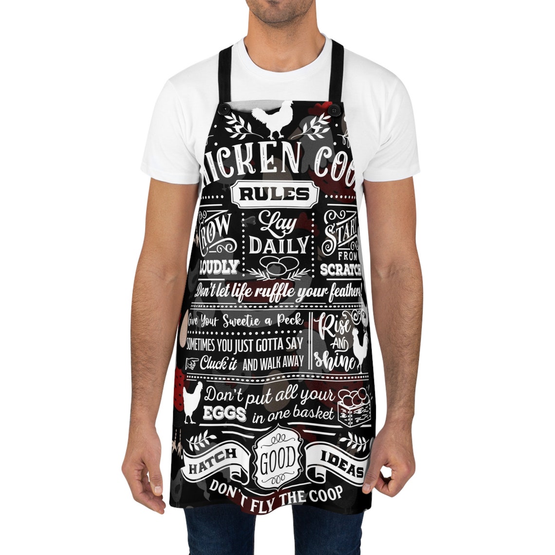 Farmhouse Apron: Chicken Coop Rules, Daily Eggs - Red, White, Black ...