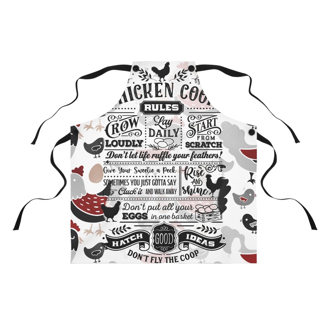 Farmhouse Apron: Chicken Coop Rules, Daily Eggs - White W/ Red, Grey ...