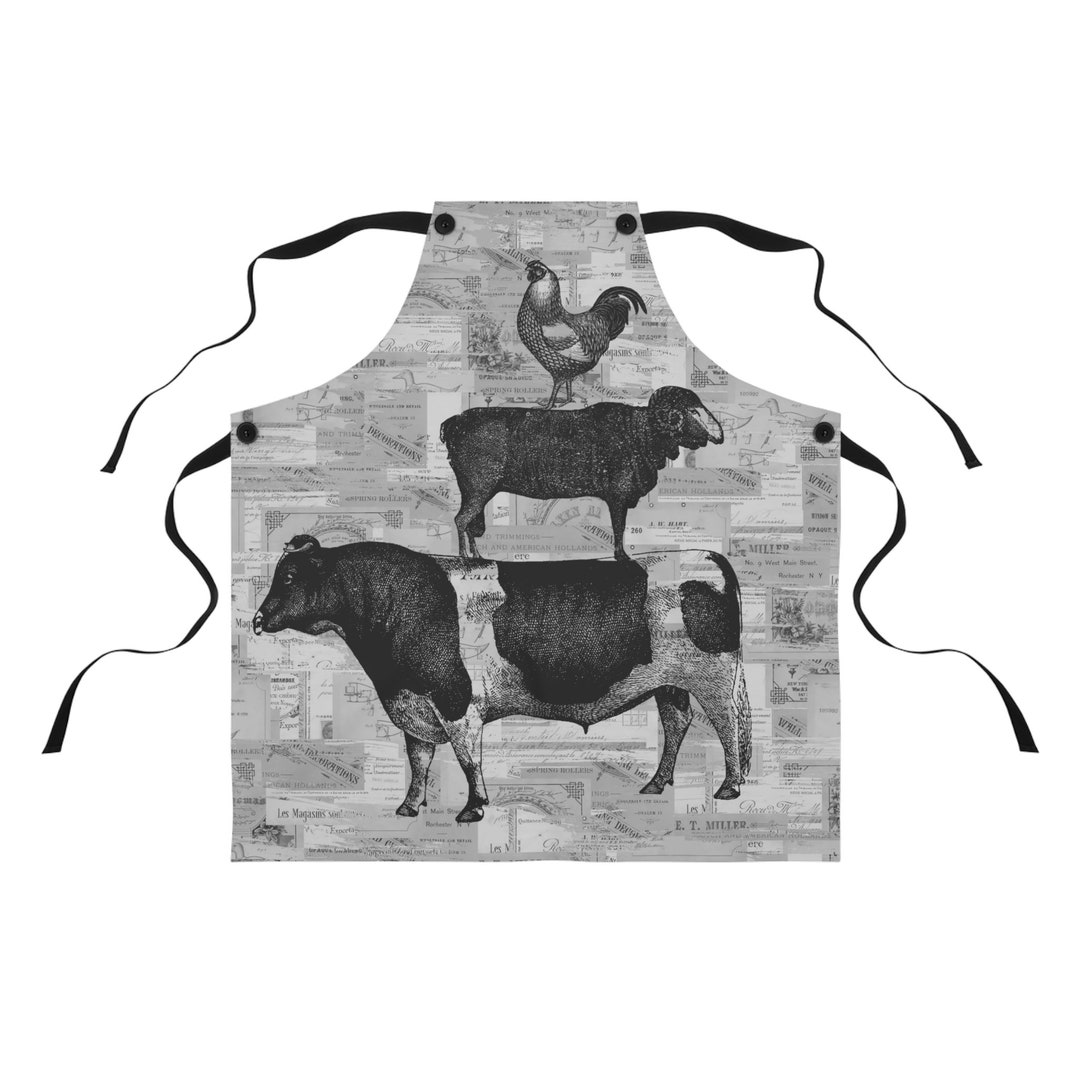 Farm Apron: Vintage Farm Animals, Cow, Sheep, Chicken | for Chefs ...