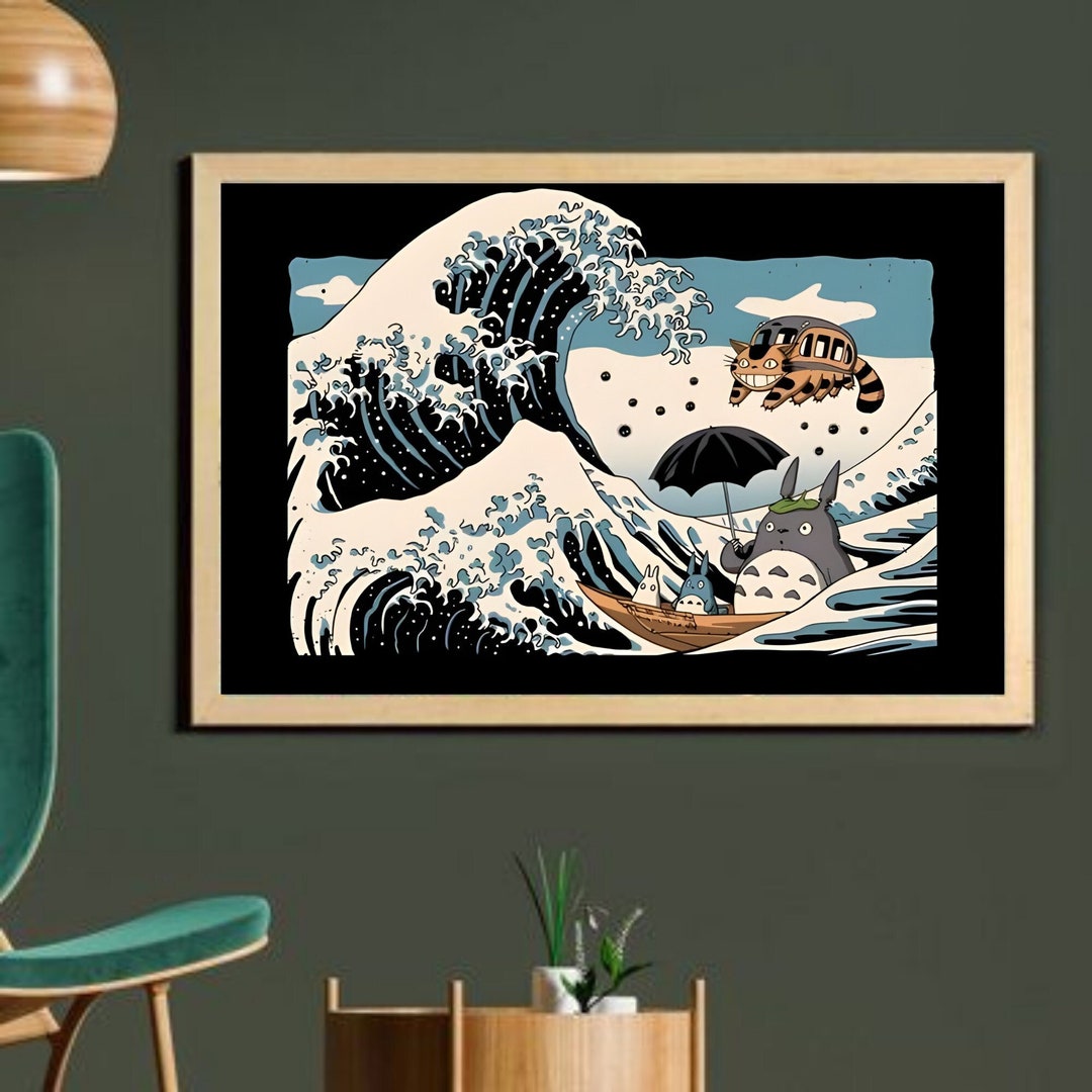 Totoro Poster, Great Wave Poster, Great Wave Totoro Poster, Studio ...