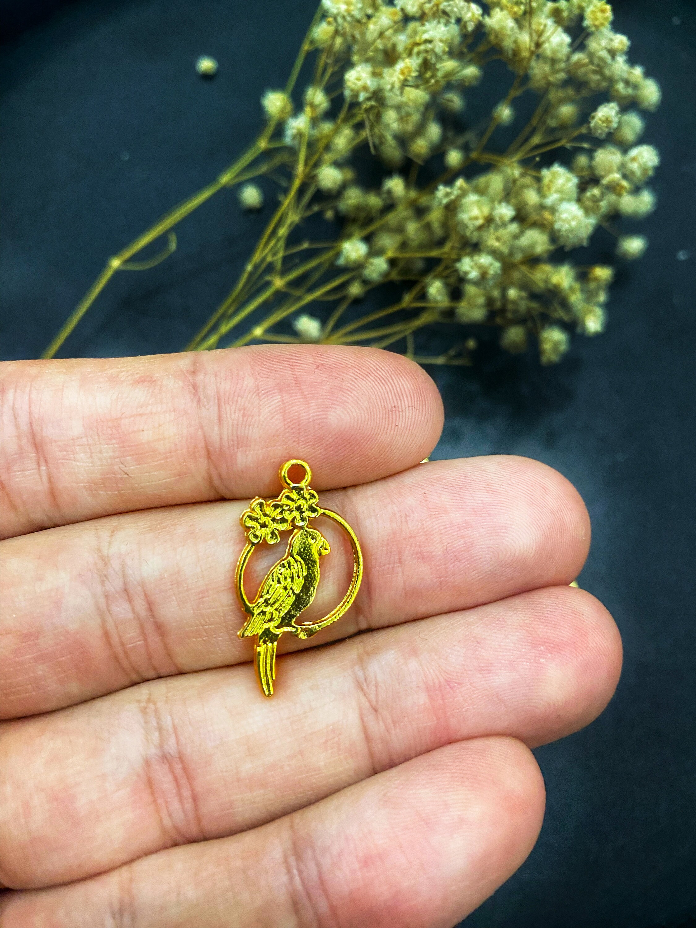 Gold Plated Parrot Charm, Shiny Gold Plated Bird Pendant, Parrot Bird ...