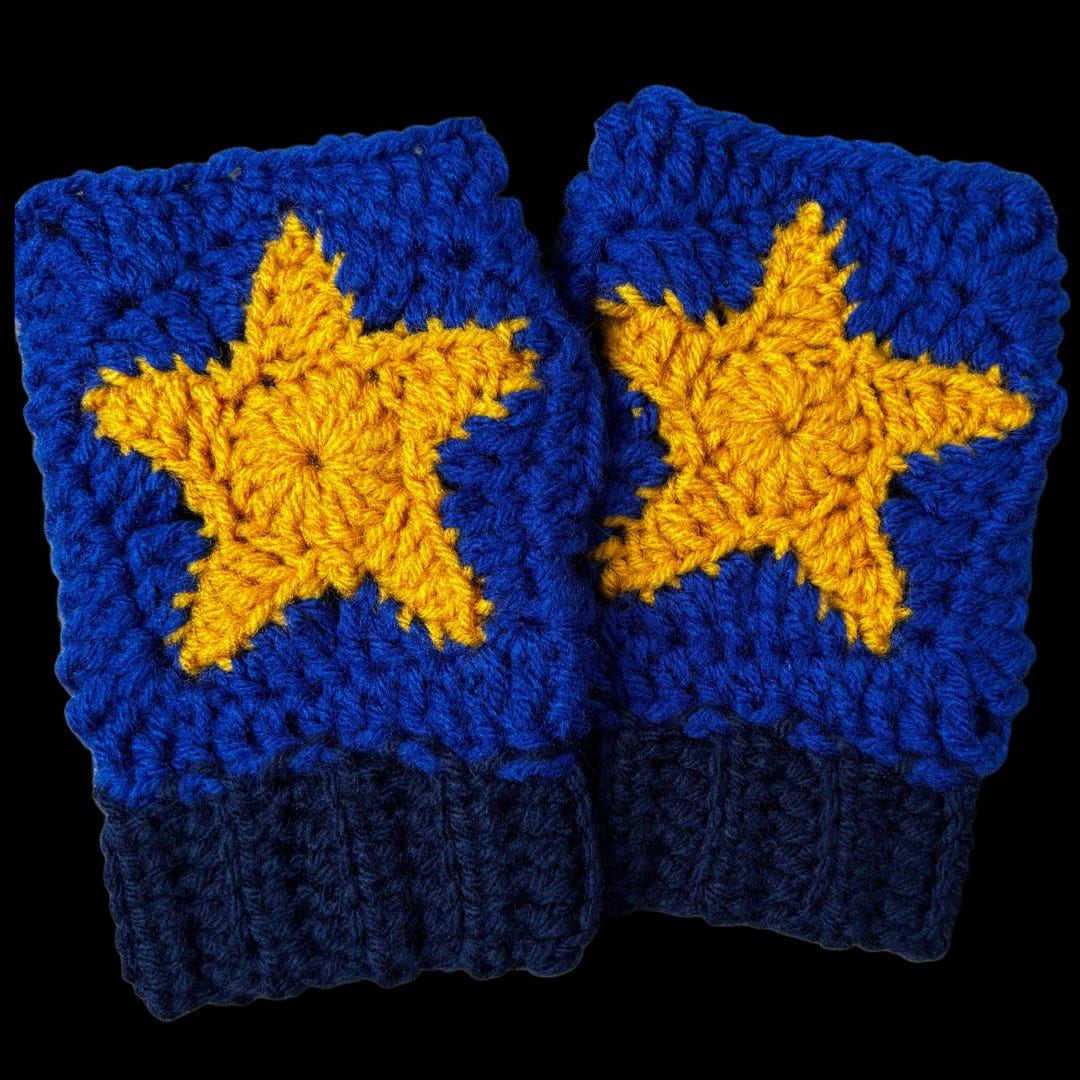 Celestial Star Crochet Fingerless Gloves in Blue - Etsy
