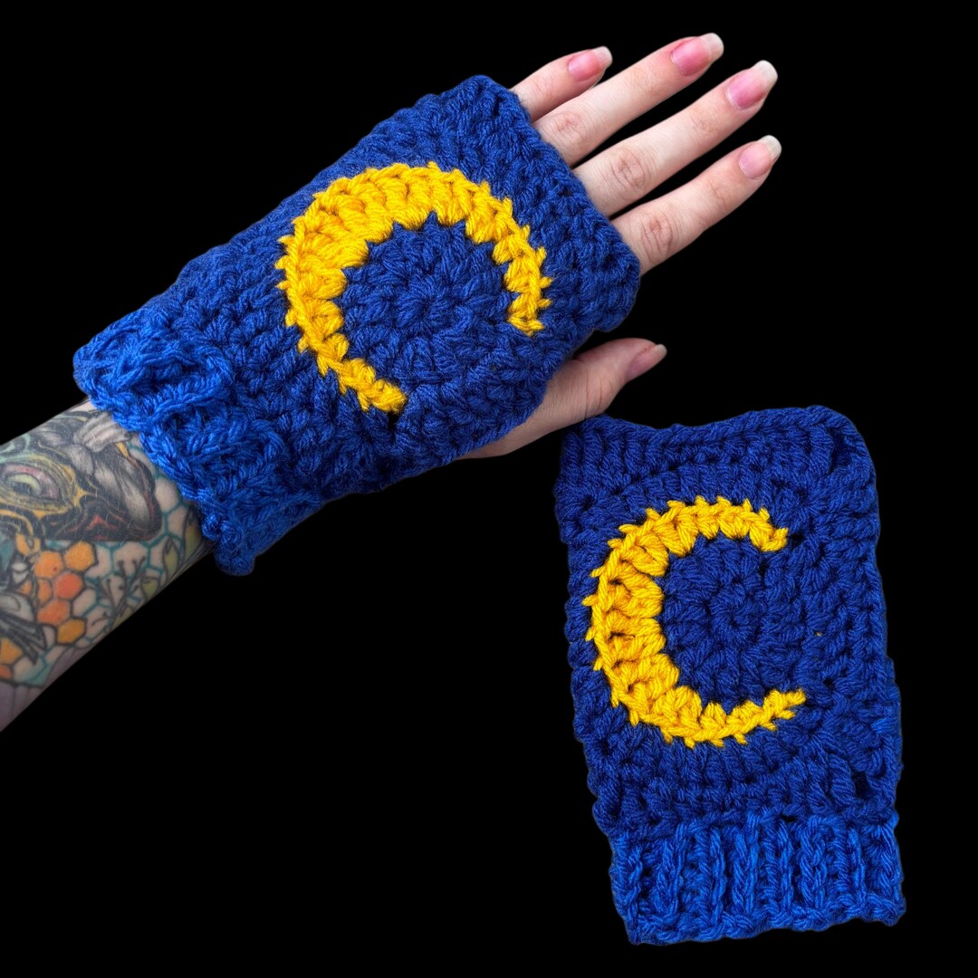Celestial Moon Crochet Fingerless Gloves in Blue - Etsy