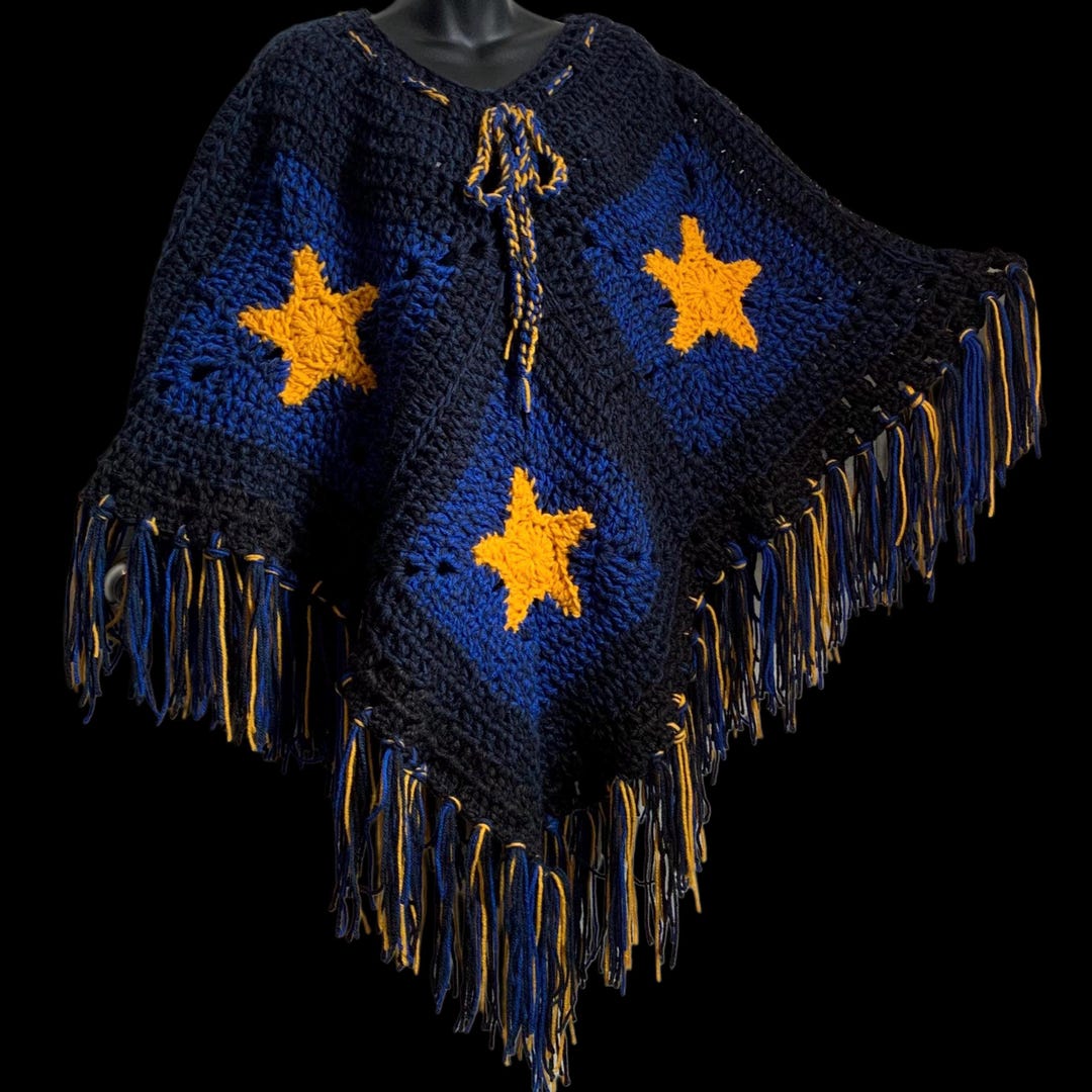 Celestial Star Crochet Poncho, Blanket Poncho, Handmade, Whimsical ...