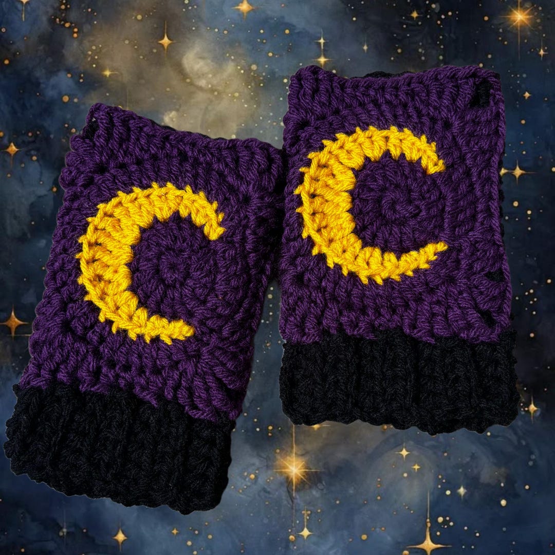 Celestial Moon Crochet Fingerless Gloves in Purple - Etsy